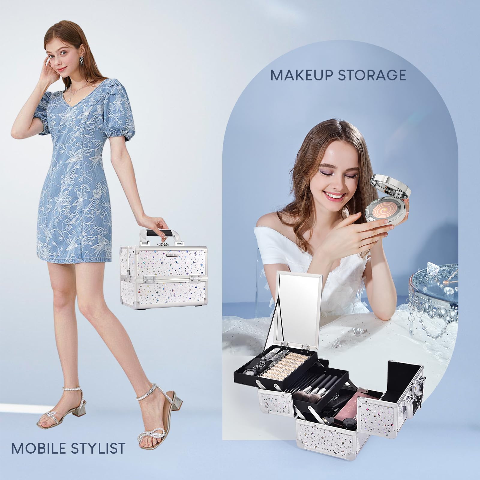 Snapklik.com : Joligrace Makeup Train Case Cosmetic Box 2-Tier Tray ...