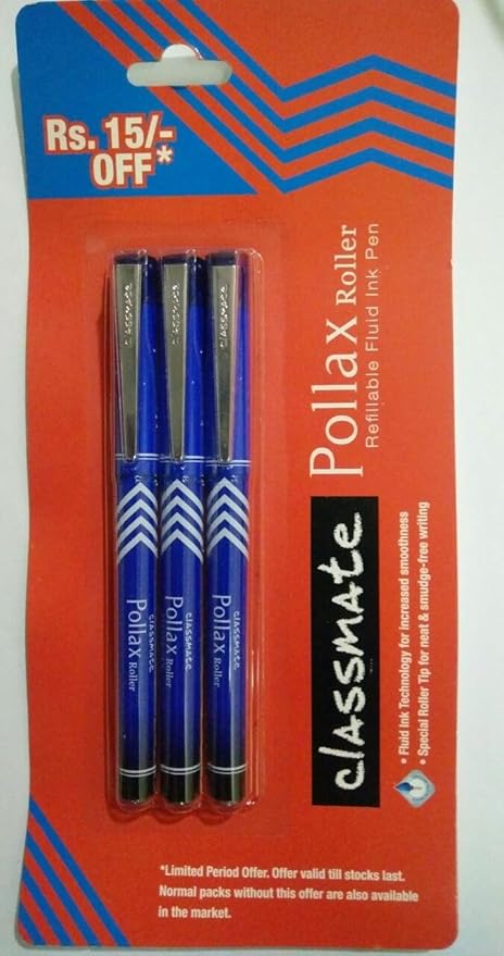 Classmate Pollax Roller Pen (Blue)- Pack of 3 : Amazon.in: Office Products
