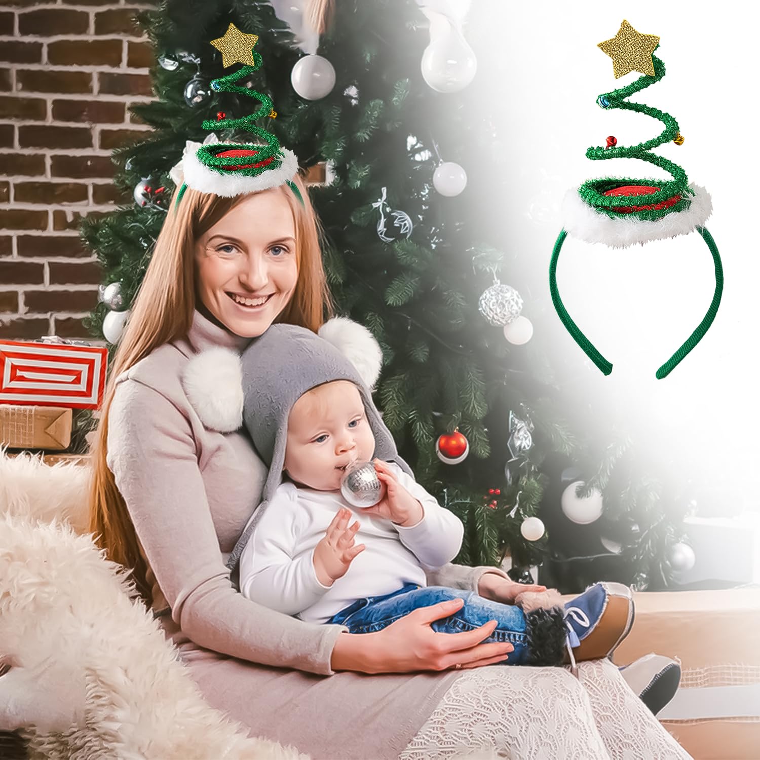 HIXNUG Christmas Tree Headband With Bell Cute Xmas Hair Hoops Christmas ...