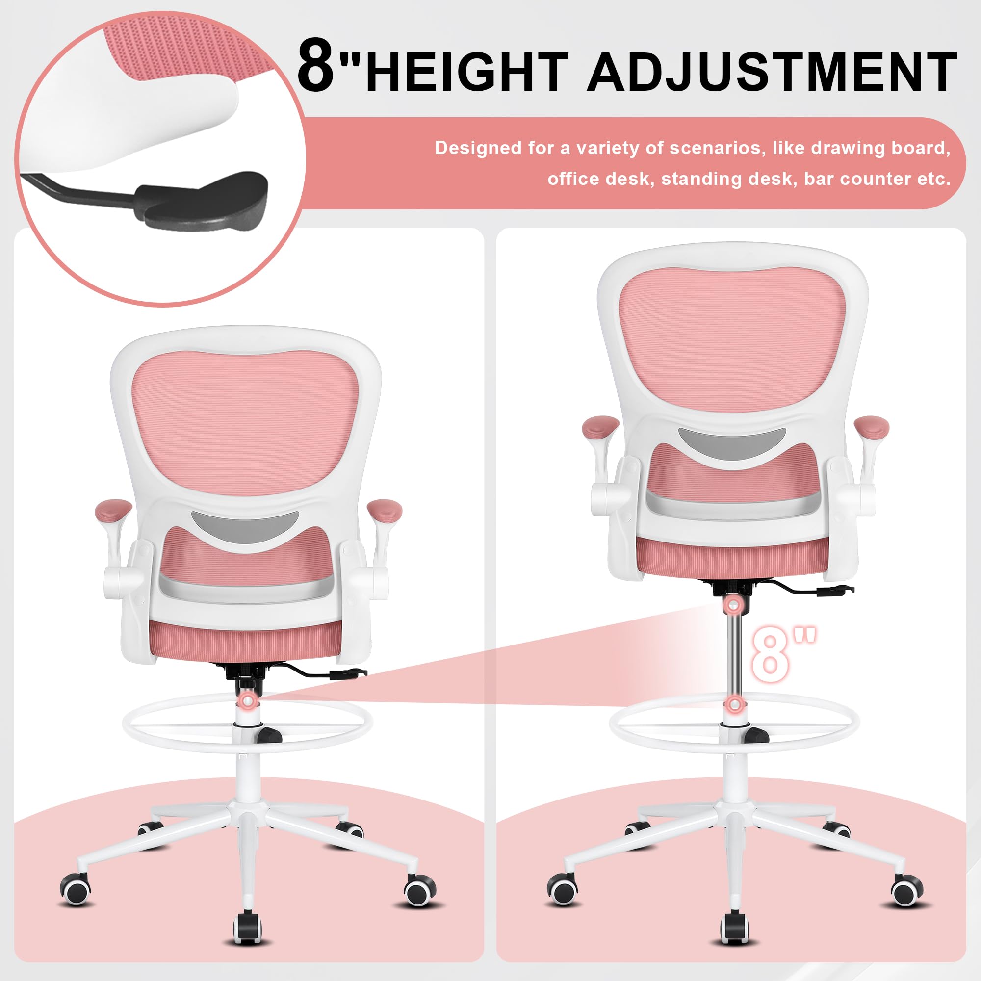Snapklik.com : Misolant Drafting Chair, Tall Office Chair For Standing ...