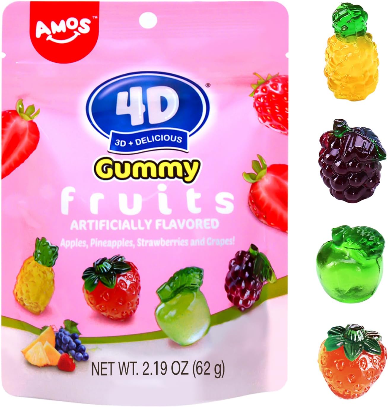 Amazon.com : AMOS 4D Gummy Candy Fruit Snacks, 3D Fruit Shaped Gummies ...
