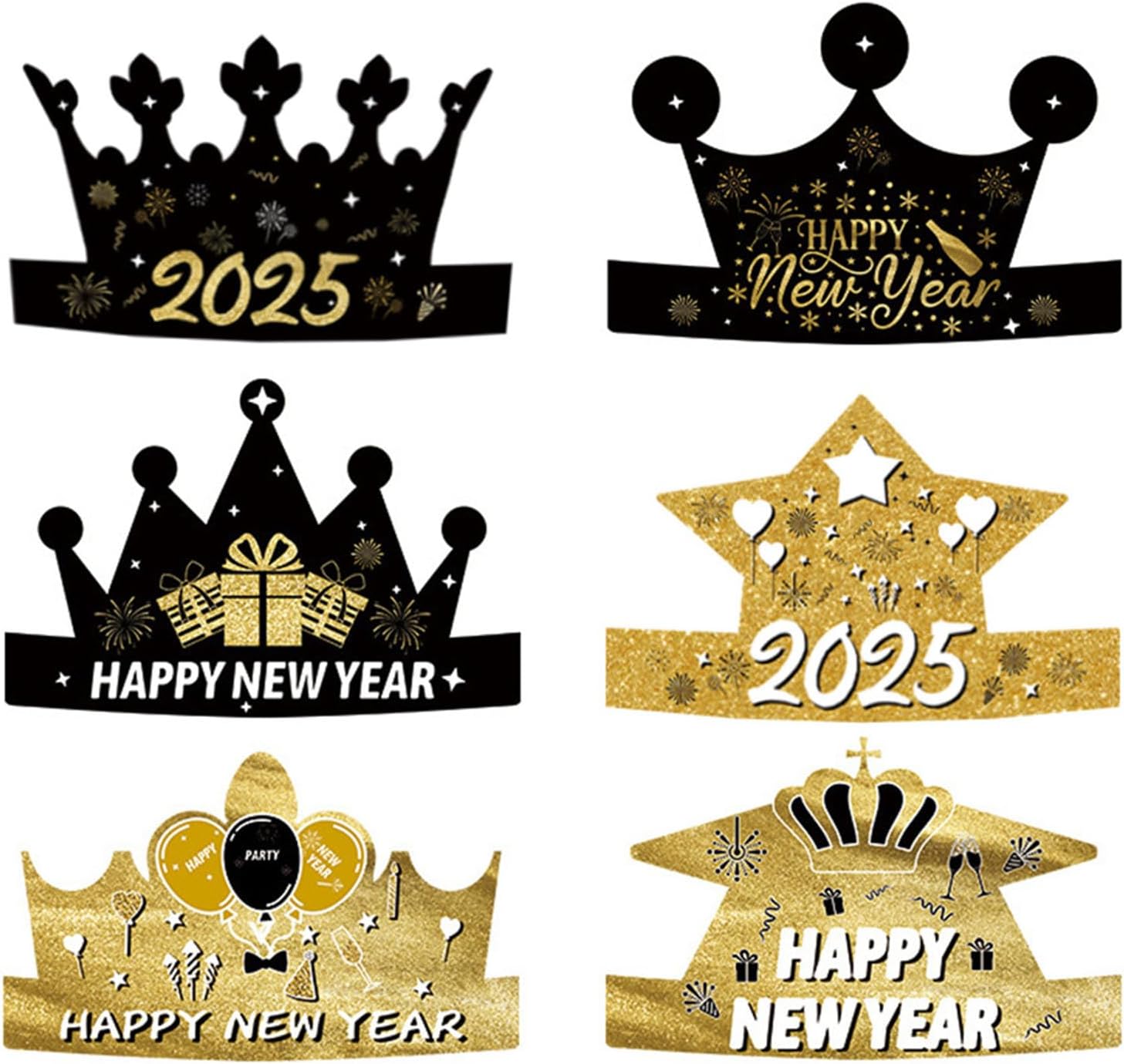 Tbay 2025 Happy New Year Party Crown Hats, 6Pcs Adjustable New Year ...