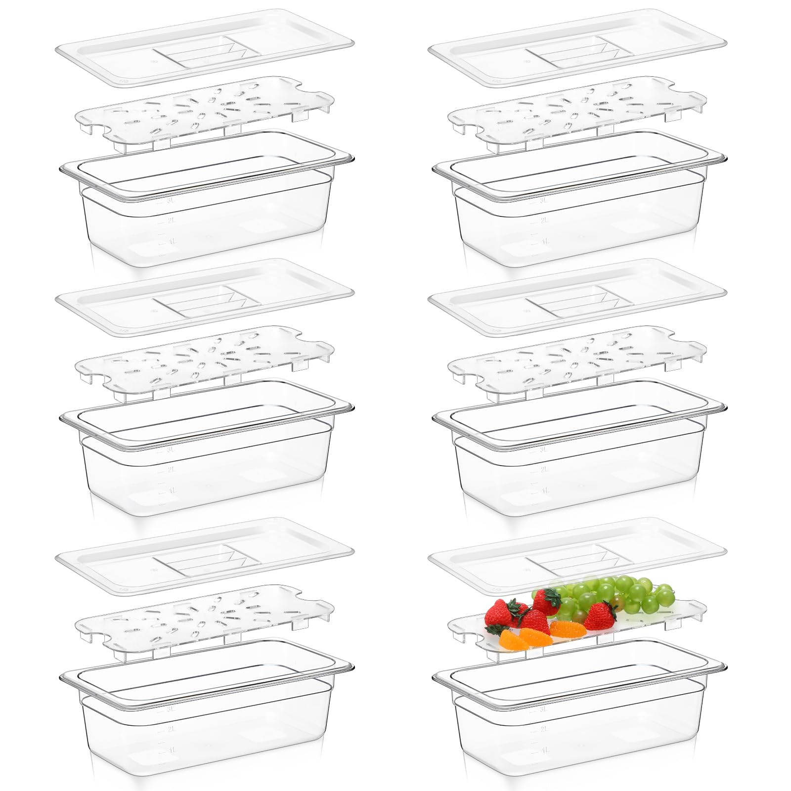 Amazon.com: Sunnyray 6 Set 1/3 Size Polycarbonate Food Pans with Lids ...