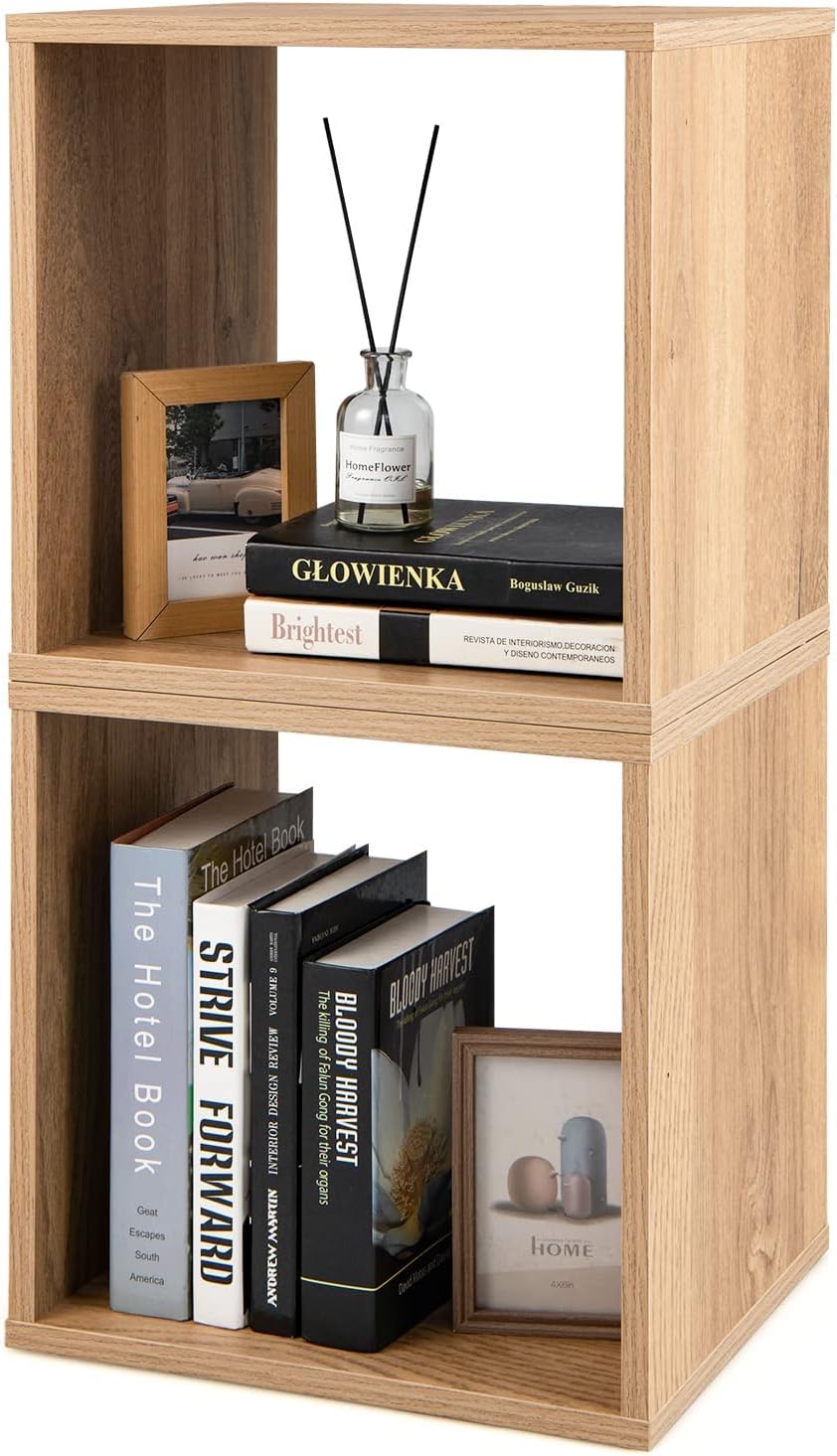 COSTWAY Bookcase Set of 2, Stackable Cube Shelves, Shelf Cube, Cube ...