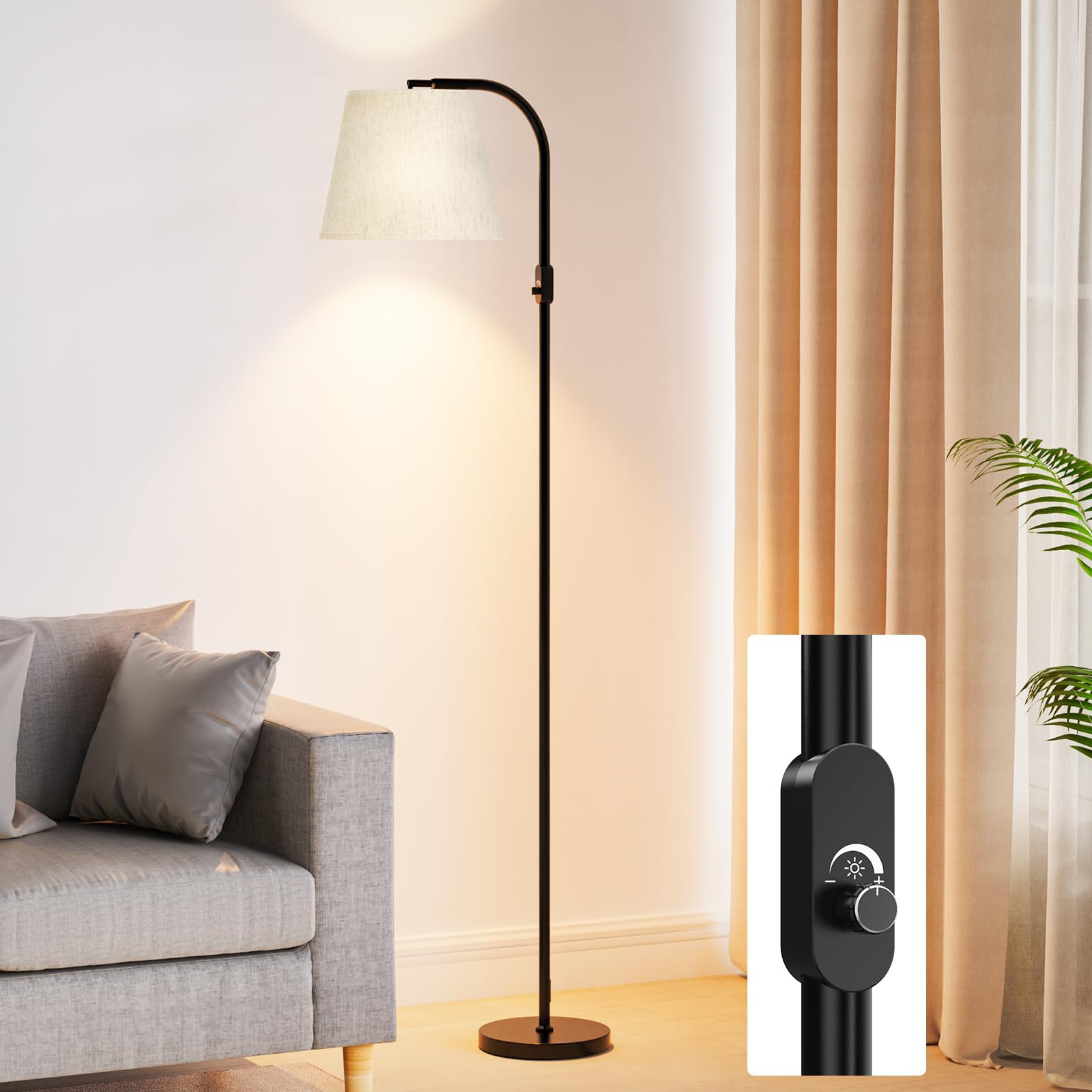 LESMORE Dimmable Floor Lamp with Rotary Switch Floor Lamps for Living ...