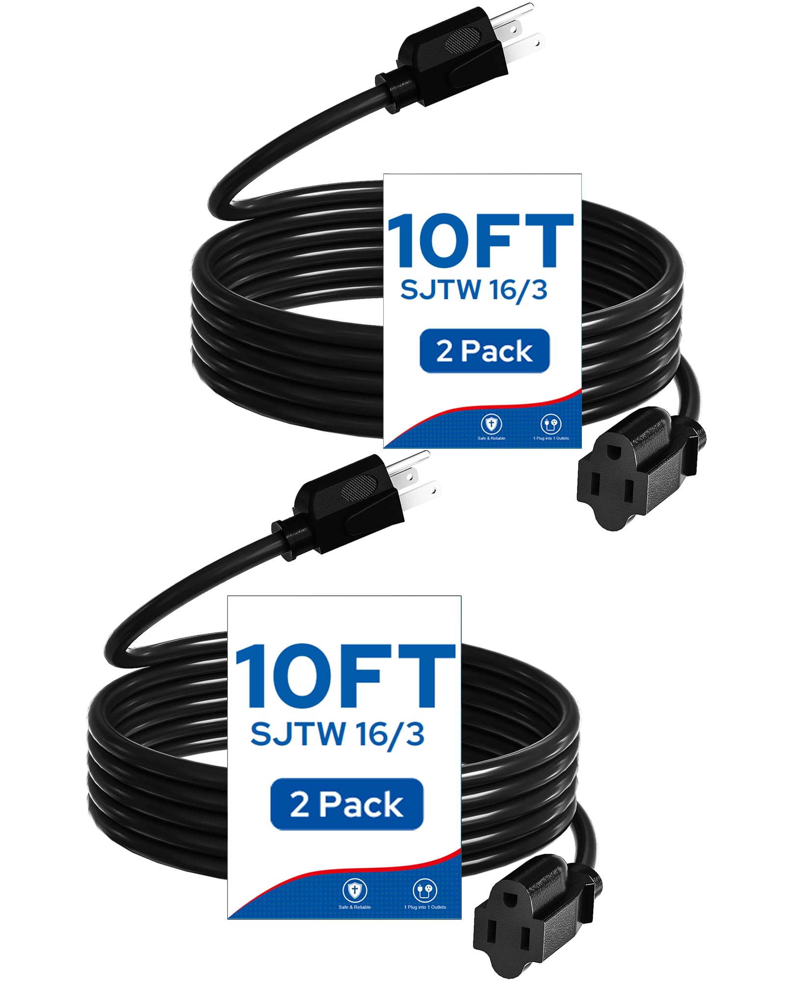 Amazon.com: WILAWELS 2-Pack Outdoor Extension Cord 10FT, 16/3 SJTW ...