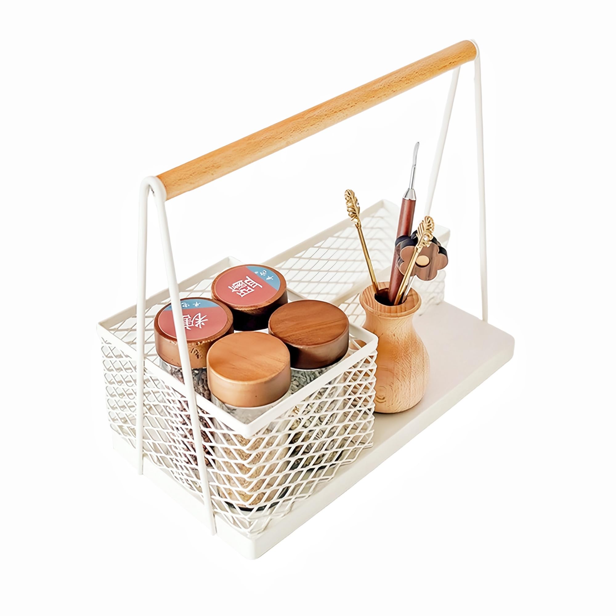 Amazon.com: TIEYIPIN Portable Home Storage Caddy Basket, Grid Iron Wire ...