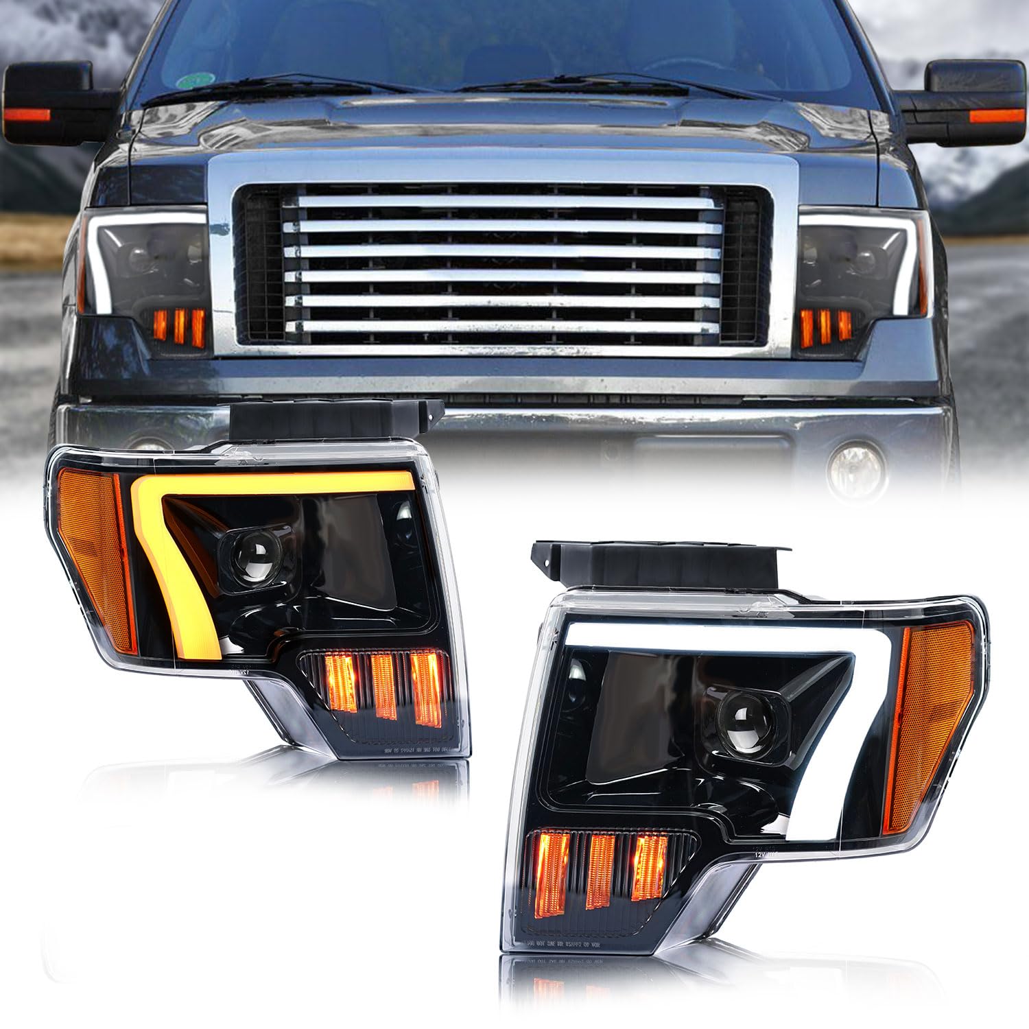 LED Headlights Assembly Compatible with 2009-2014 Ford F150 FX2/FX4 ...