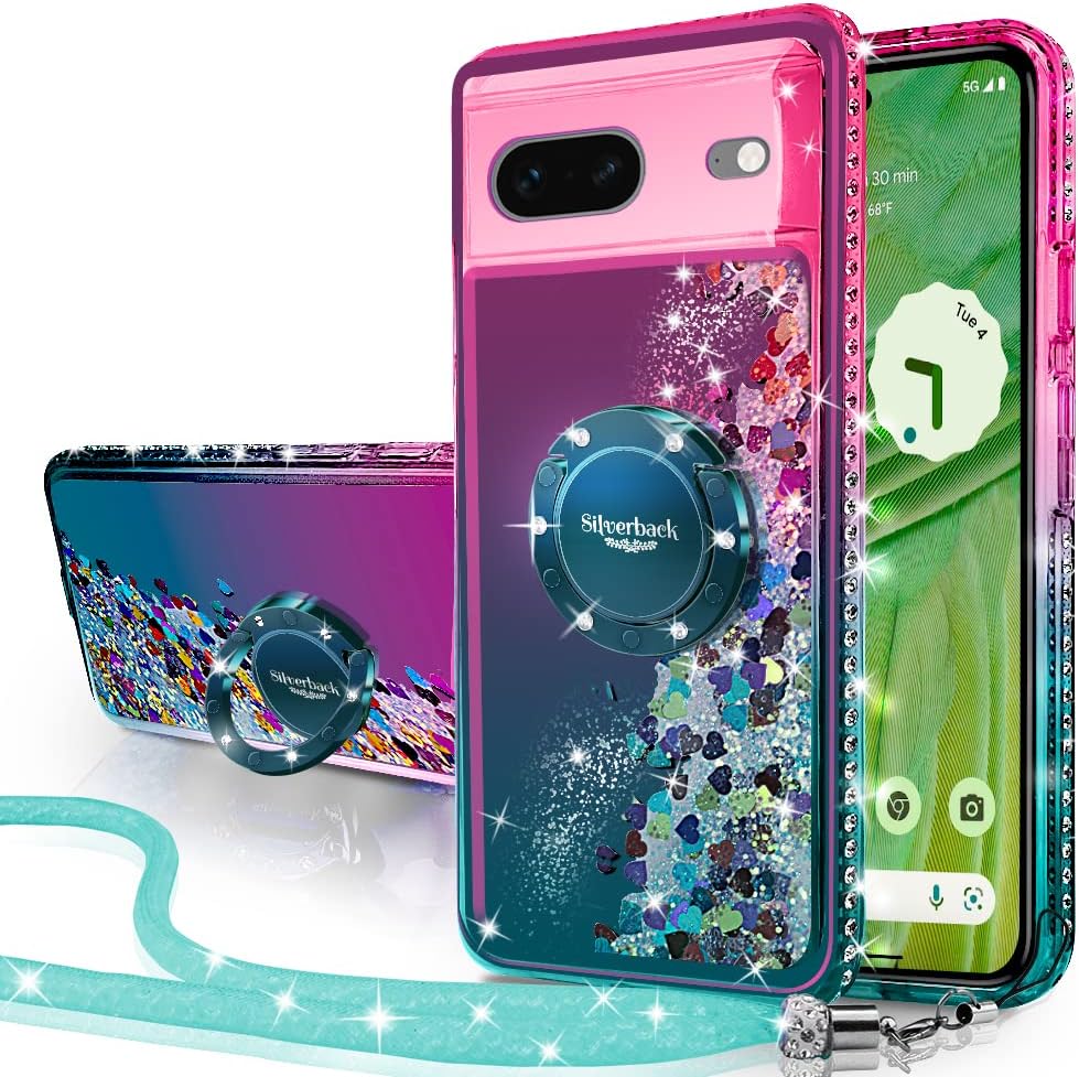 Amazon.com: Silverback for Pixel 7 Case, Moving Liquid Holographic Sparkle Glitter Case with ...