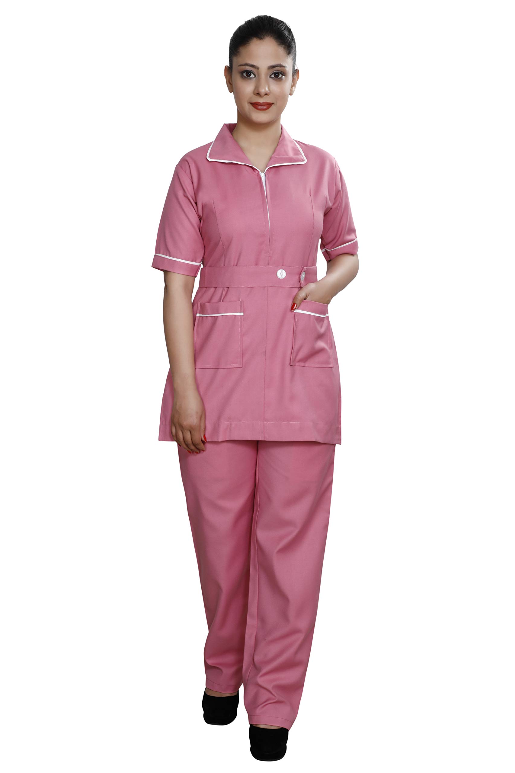 FAB UNIFORMS Nurse Uniform (Pink with White Piping) (36) : Amazon.in ...