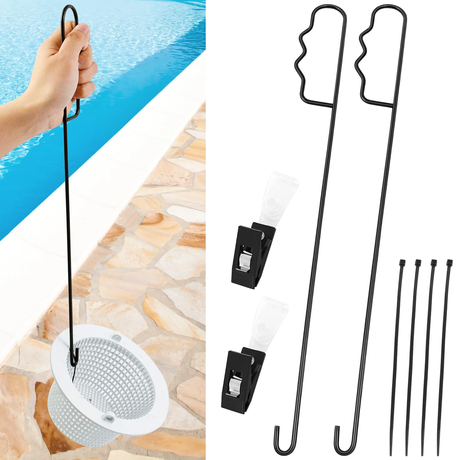 Amazon.com : 2 Set Pool Skimmer Basket Hook, 16″ Stainless Steel ...