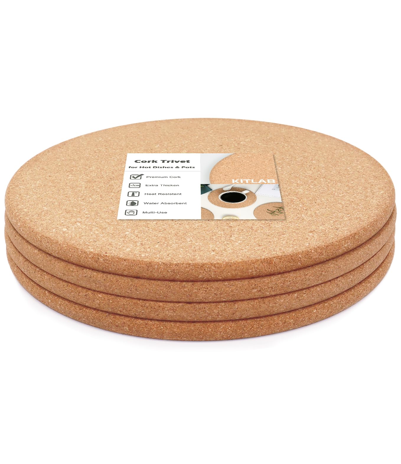 Amazon.com: KITLAB Cork Trivet, 4 Pcs High Density Thick Cork Trivets ...
