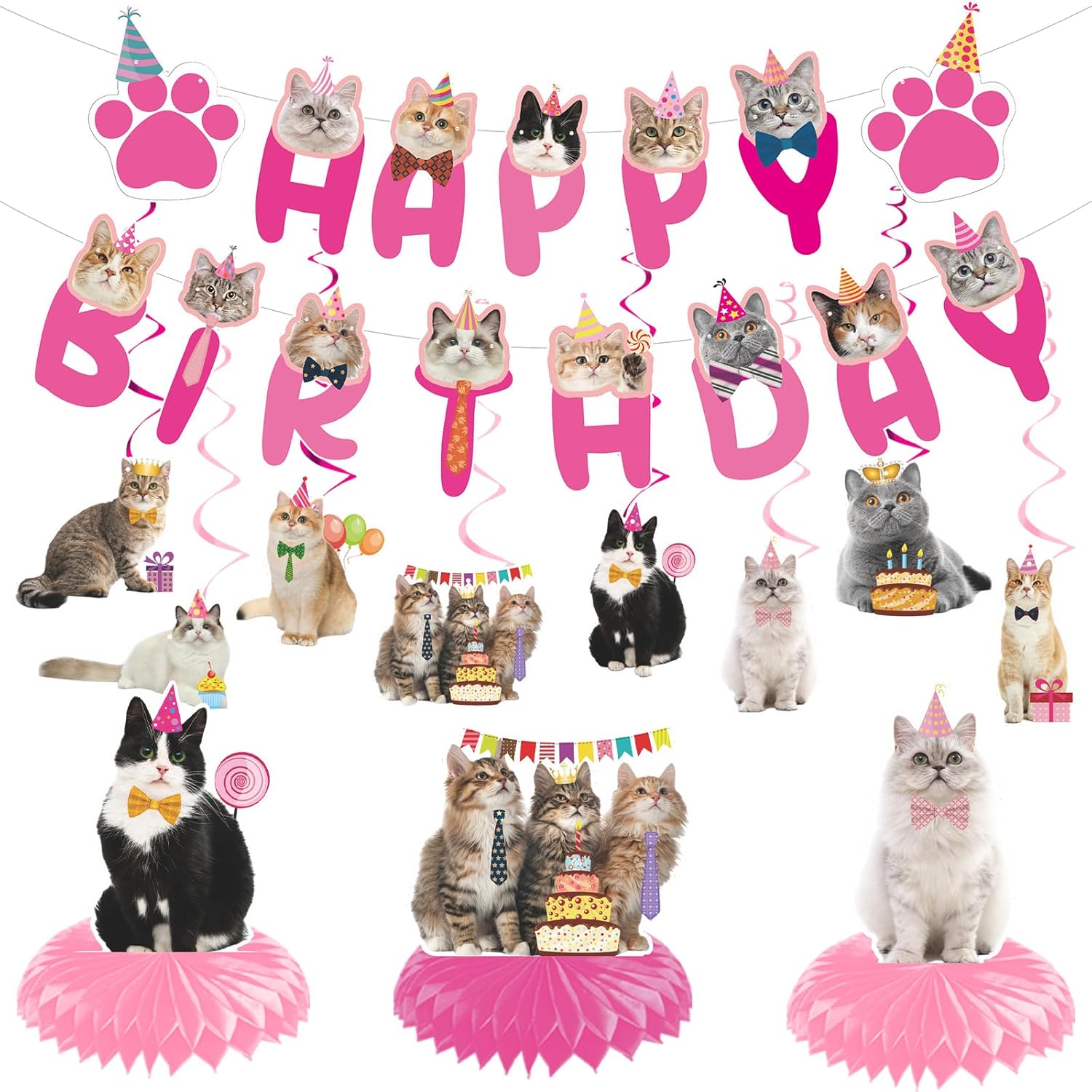 Amazon.com: Cat Birthday Party Hanging Swirls - NOVBAUB 20PCS Lovely ...