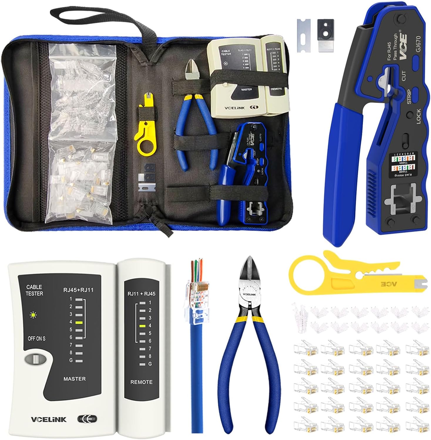 VCELINLK RJ45 Crimp Tool Kit, Ethernet Crimping Tool Set with 25PCS ...