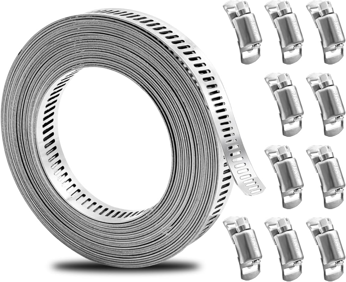 16.4 Feet Tube Clips with 10 Fastener, Stainless Steel Jubilee Clips ...