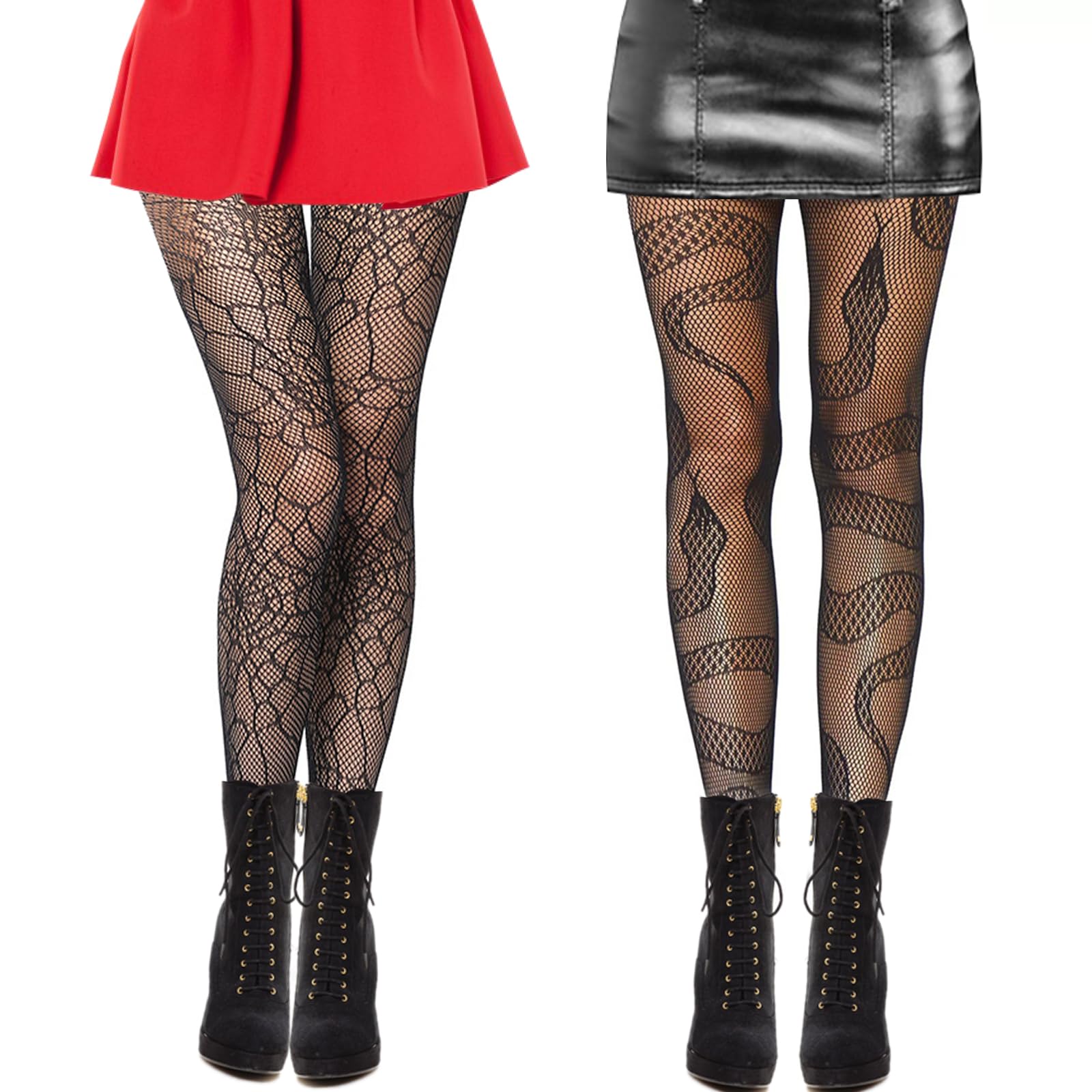 TIESOME Halloween Spiderweb Snake Fishnets Stockings, 2 Pairs Black ...
