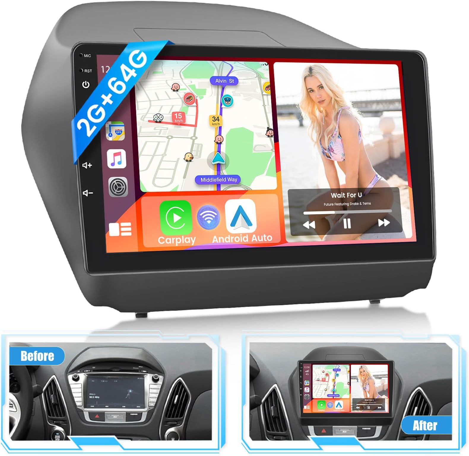 Amazon.com: Car Radio for Hyundai Tucson IX35 2010 2011 2012 2013 2014 ...