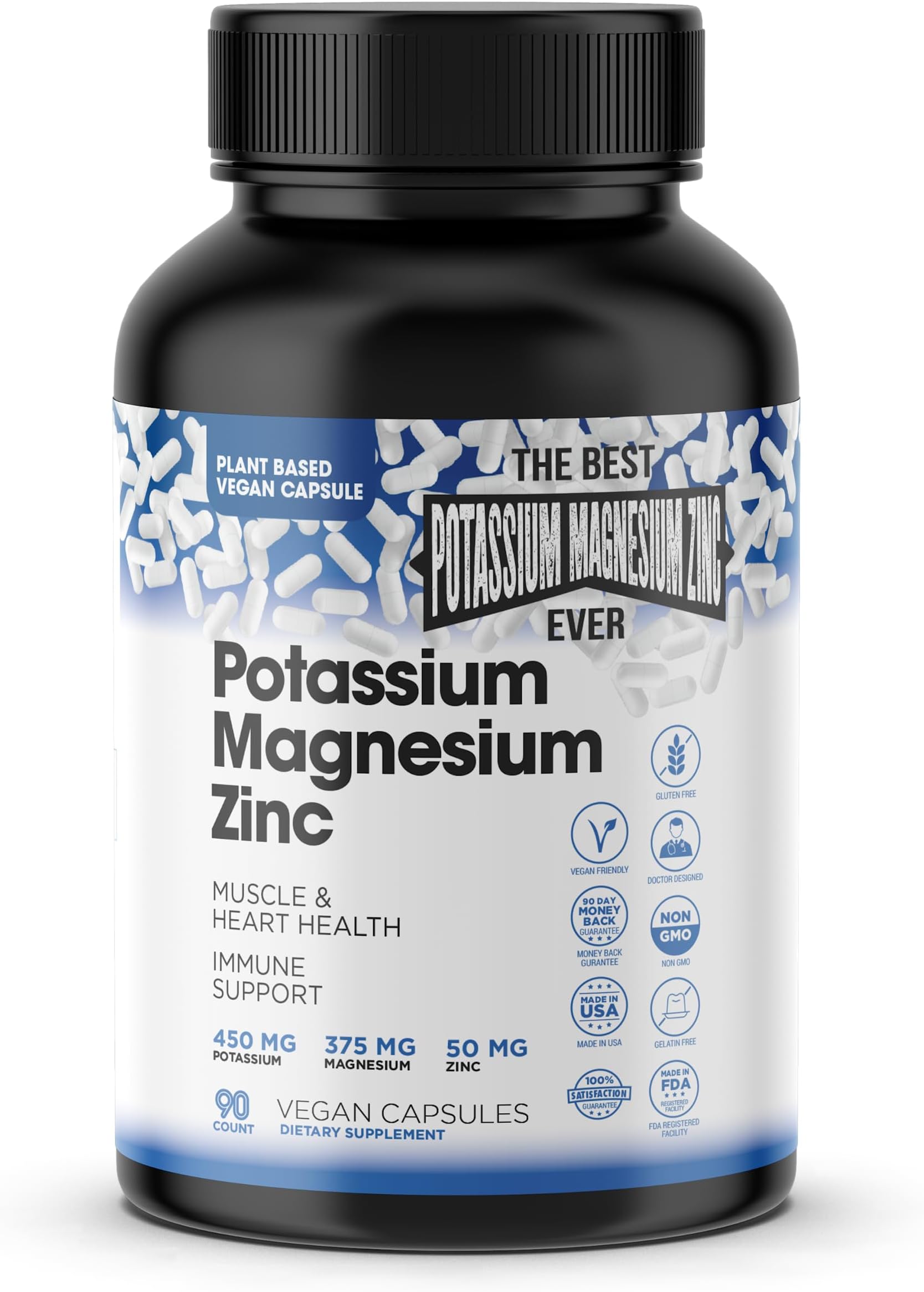 Amazon.com: Magnesium Potassium Supplements w/Zinc - 90 Capsules ...