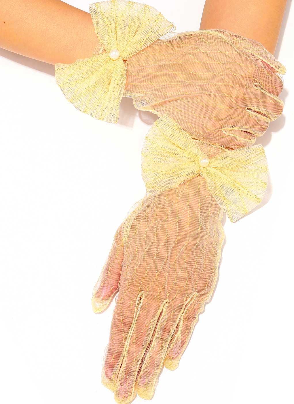 Amazon.com: GEMILY Yellow Lace Tea Party Gloves Short Sheer Bow Gloves ...