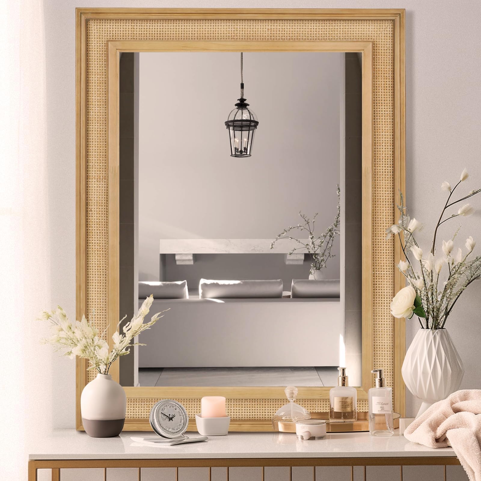 Amazon.com: Kouboo Square Rattan Wall Mirror 24 in. x 24 in. - Boho ...