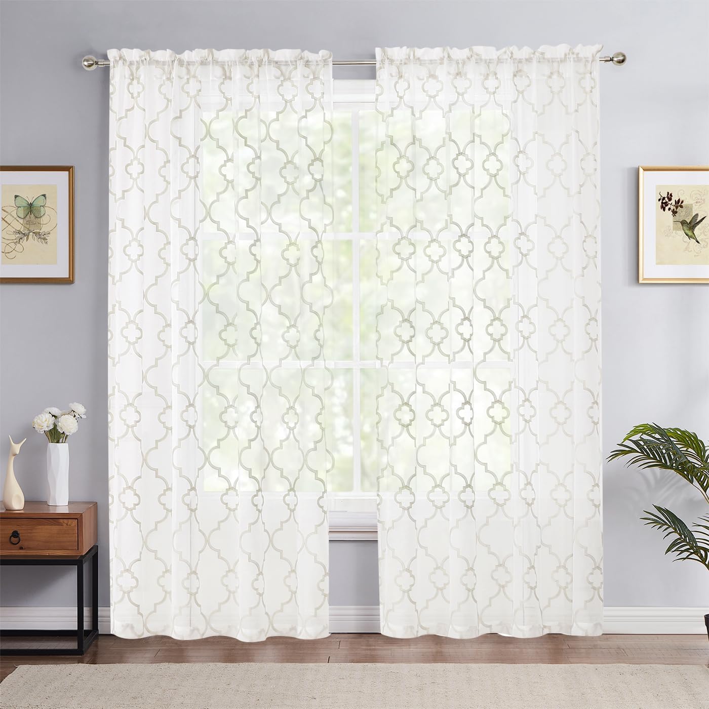 Amazon.com: Beige White Sheer Curtains for Bedroom 84" Ivory Geometric ...
