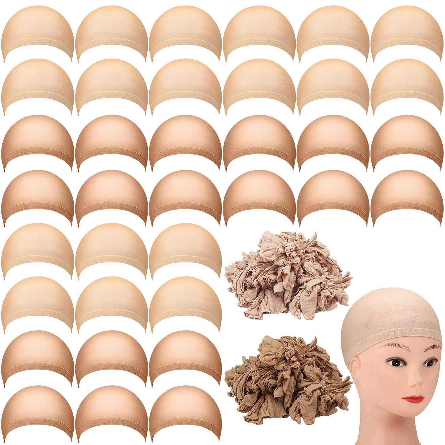 Amazon.com: Mepase 200 Pcs Wig Caps Nylon Stocking Caps Bulk Elastic ...