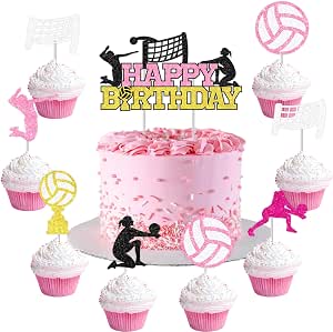 Amazon.com: Volleyball Cake Toppers for Girls, 25Pcs Glitter Pink ...