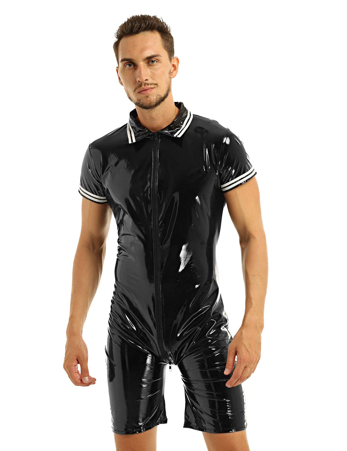 Buy Men's Shiny Metallic PVC Leather Front Zipper Boxer Briefs Leotard ...