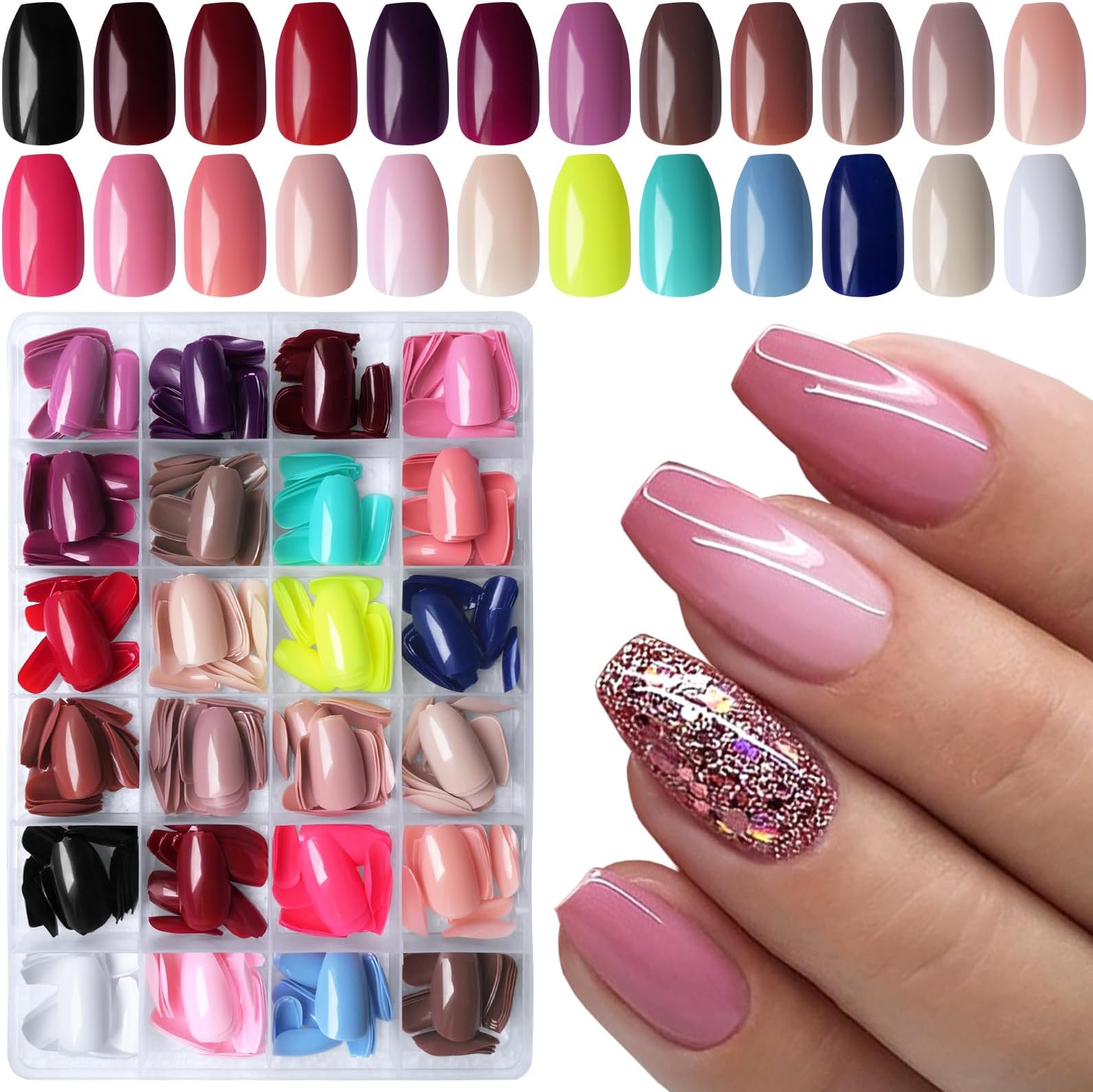 Amazon.com: Lifextol Coffin Press on Nails Medium Fake Nails Colored ...