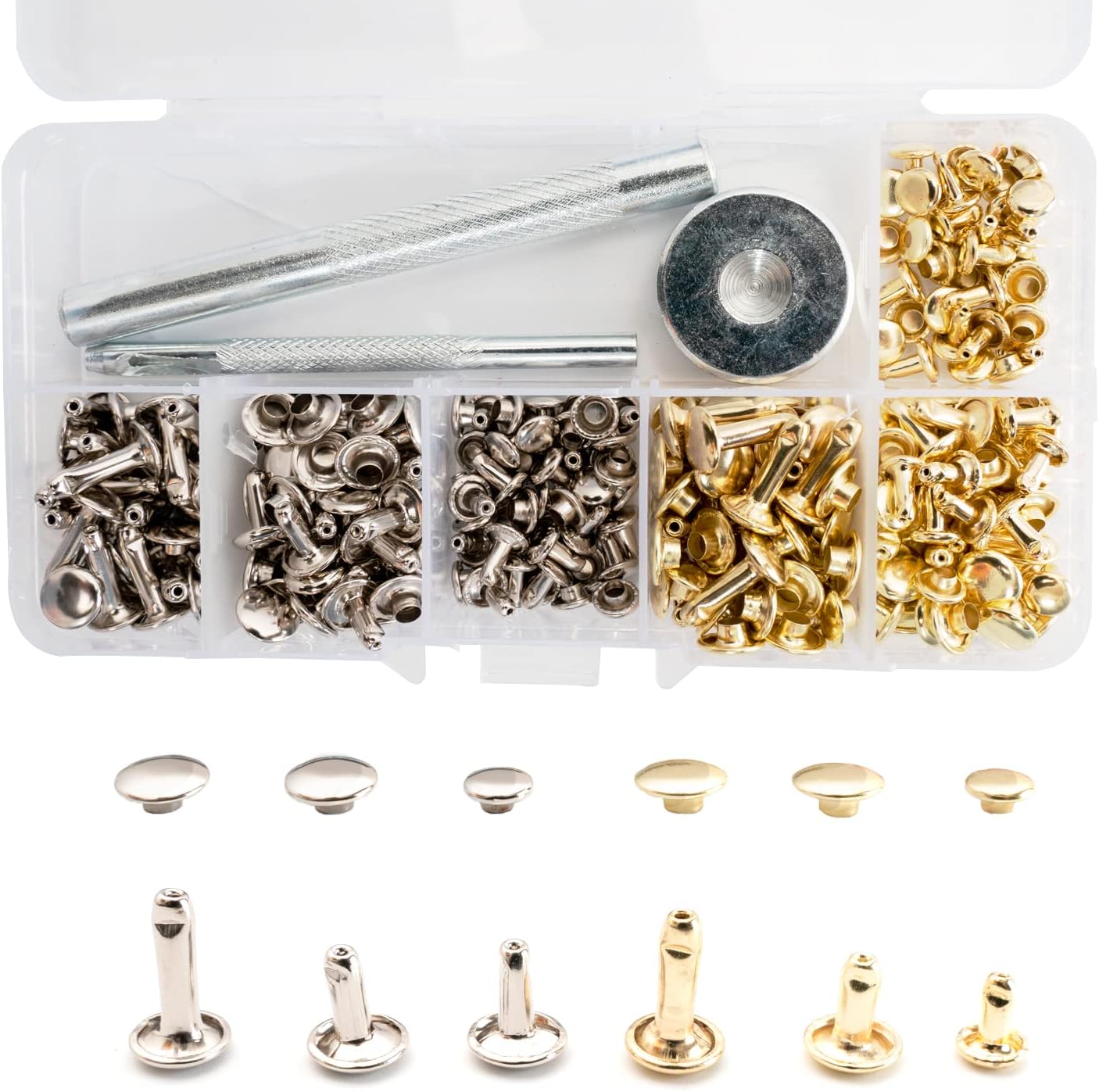 Amazon.com: 120 Sets 2 Colors 3 Sizes Leather Rivets Double Cap Brass ...