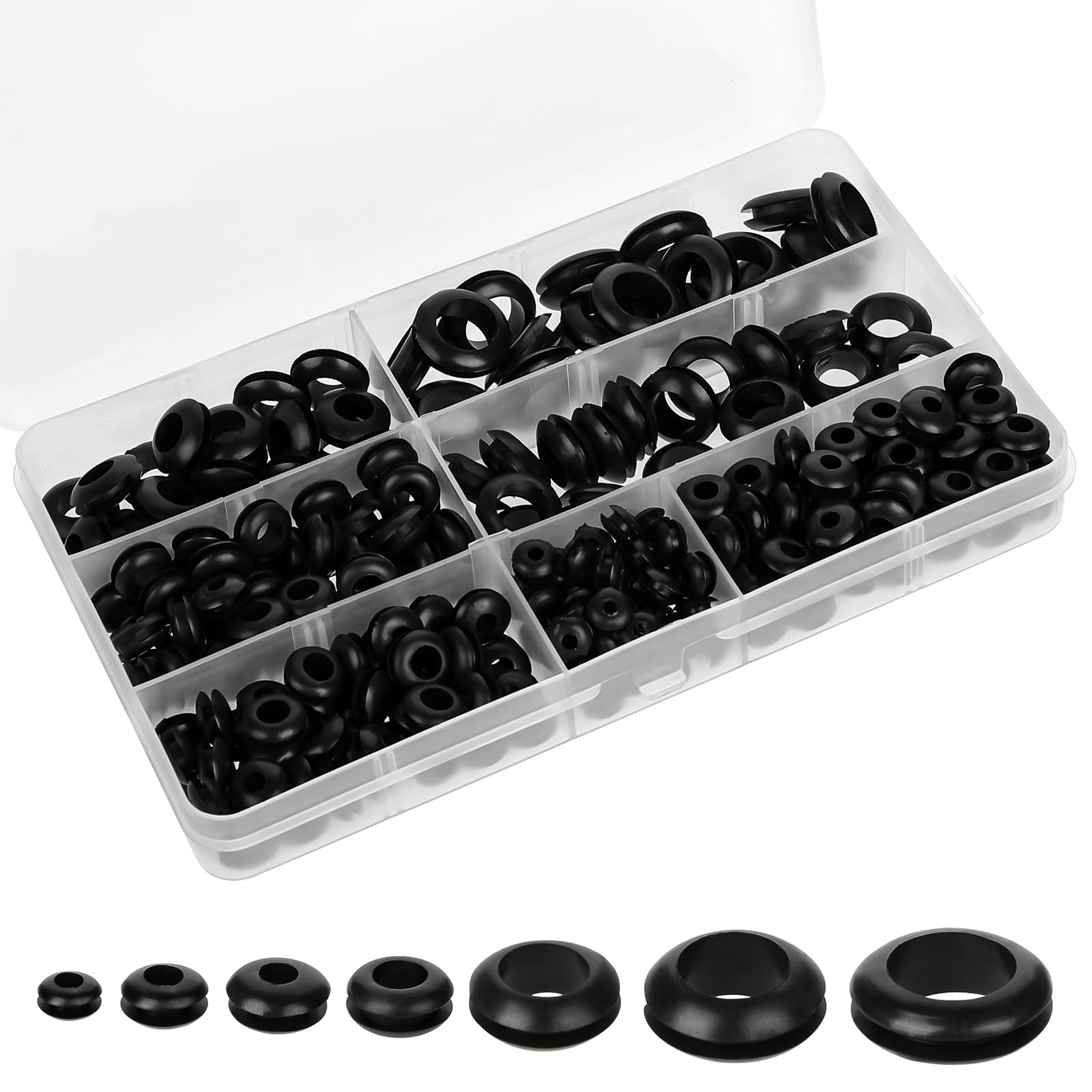 260 Pcs Rubber Grommets Assortment Kit Black Electrical Cable Holes ...