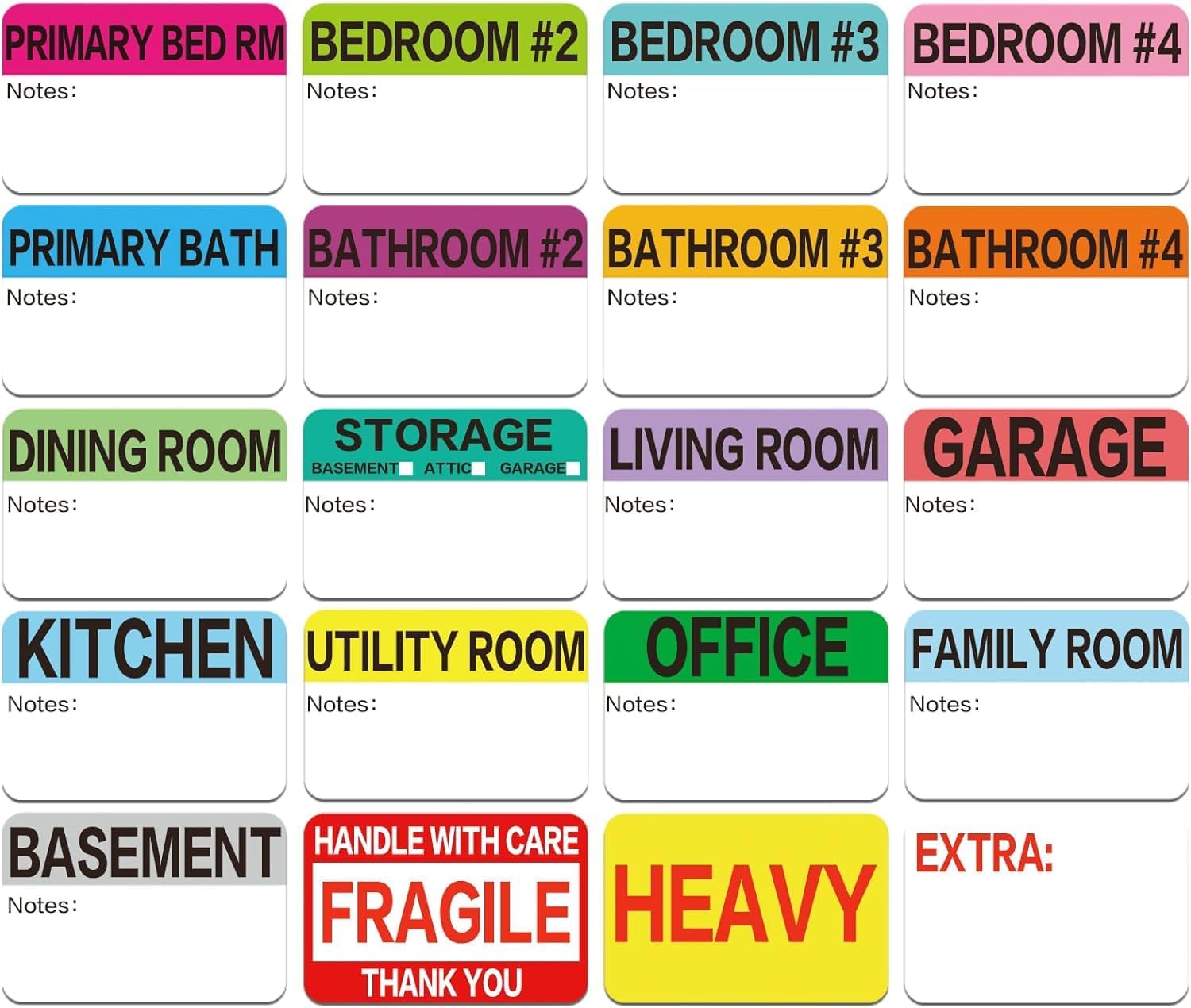 350 Home Labels for 2 Bedroom House - 50 Labels per Room, 7 Color Coded ...
