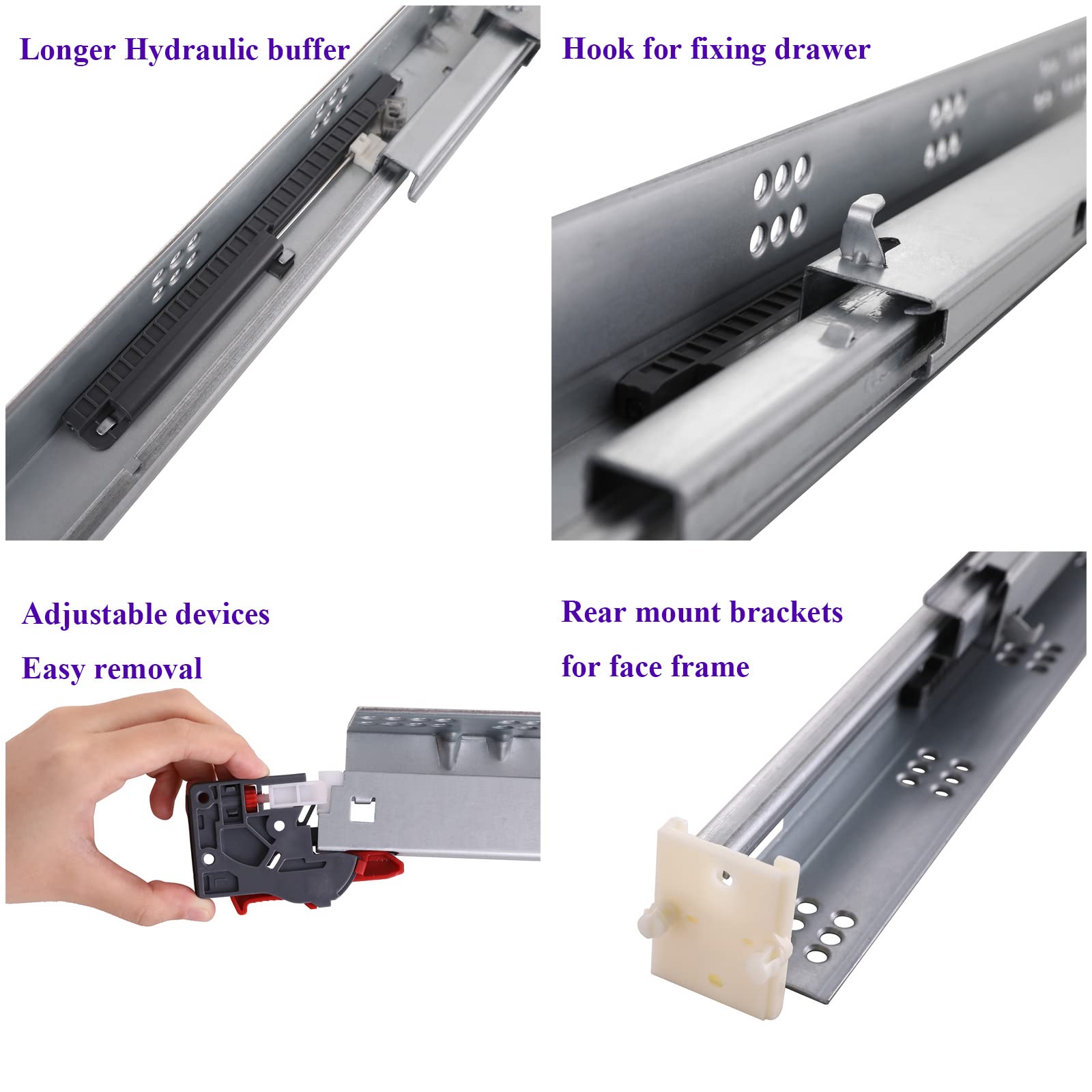 Undermount Concealed Soft Close Drawer Slides 18inch,6 Pairs Full ...