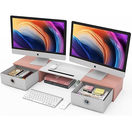Amazon.com: WESTREE Dual Monitor Stand Riser with Two Drawers, Extra ...