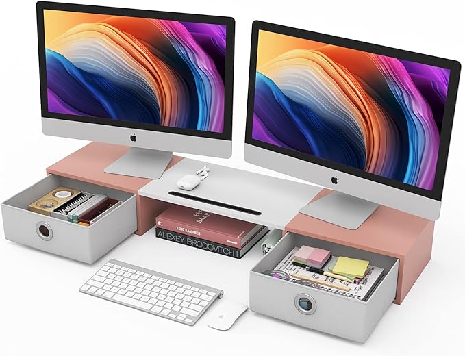 Amazon.com: WESTREE Dual Monitor Stand Riser with Two Drawers, Extra ...