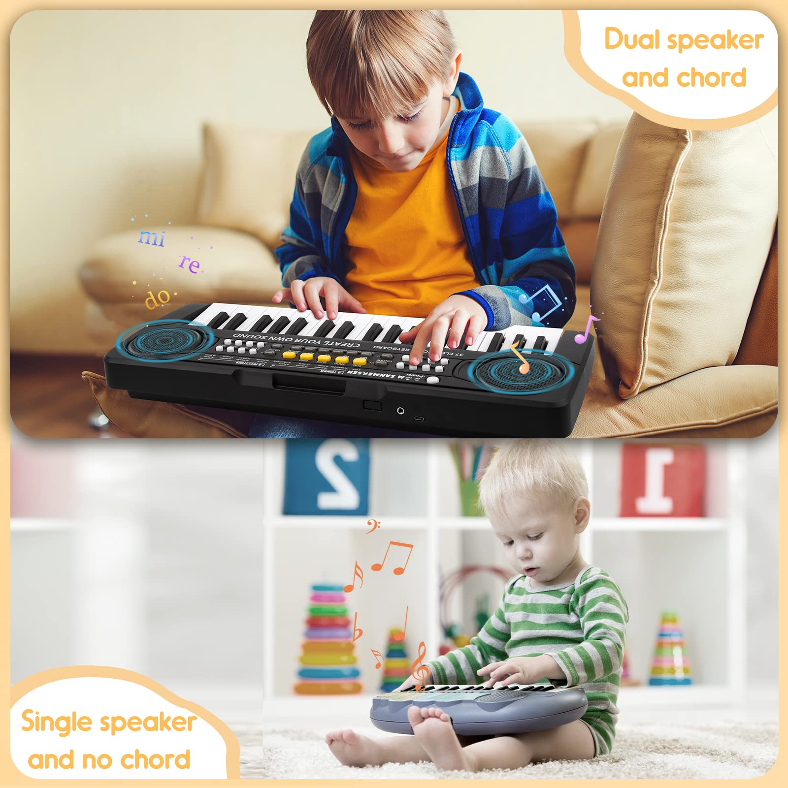 M SANMERSEN Kids Piano Keyboard Musical Toys for 3/4/5/6/7 Year Old 37 ...