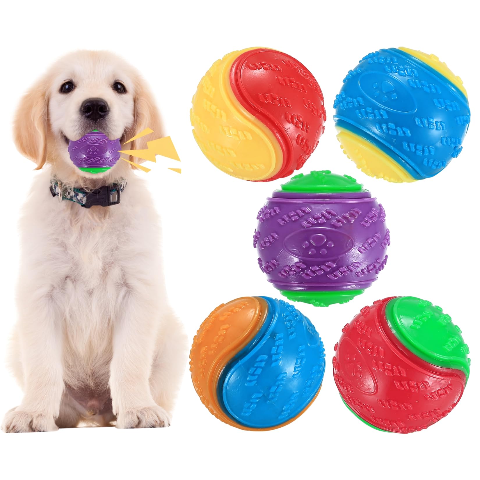 Squeaky Dog Balls, 5 Pcs Dog Toys Balls, Dog Teeth Cleaning Puppy Chew ...