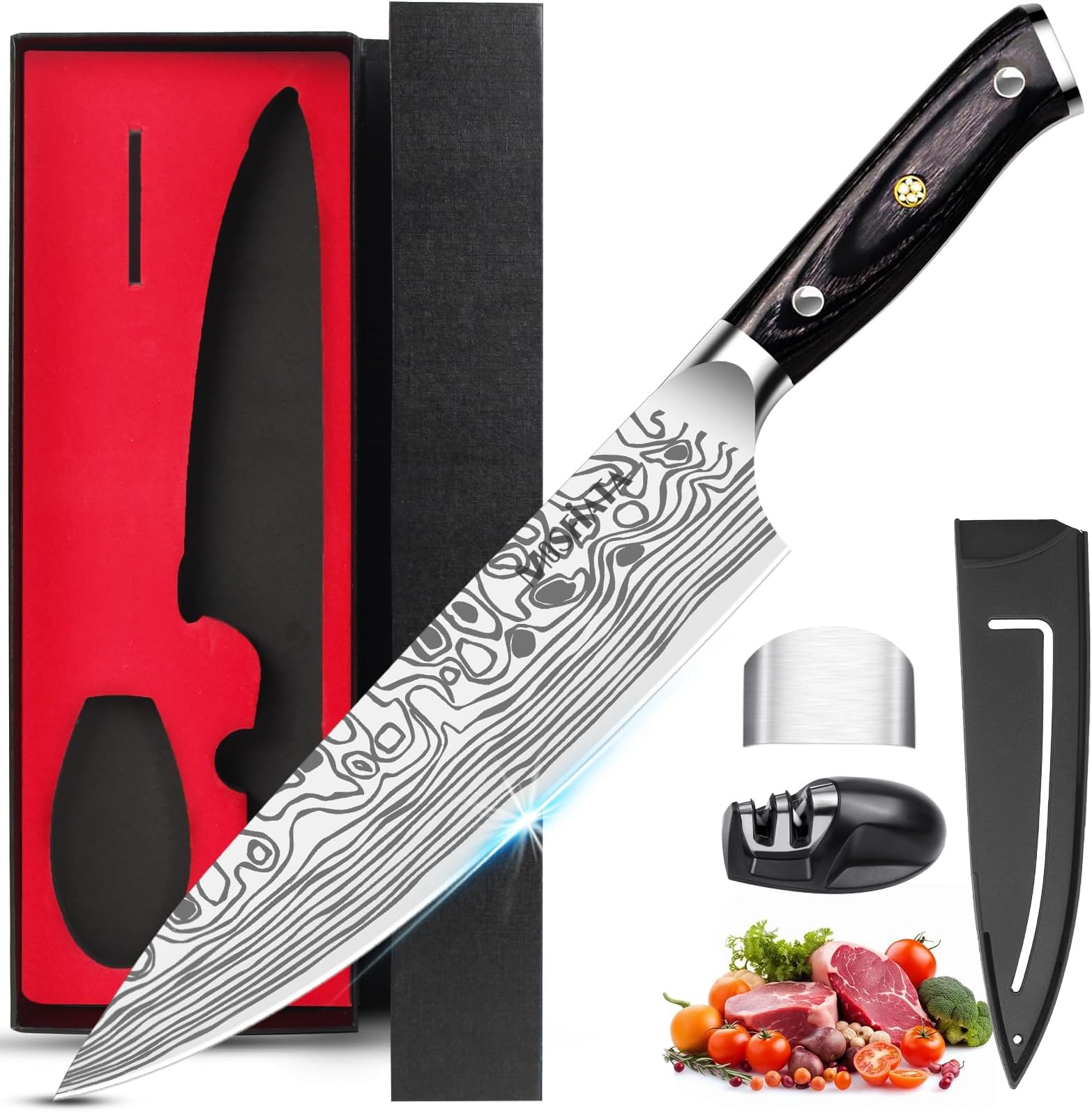 TARODEA Chef Knife, 20 cm Professional Kitchen Chef Knife with Finger ...