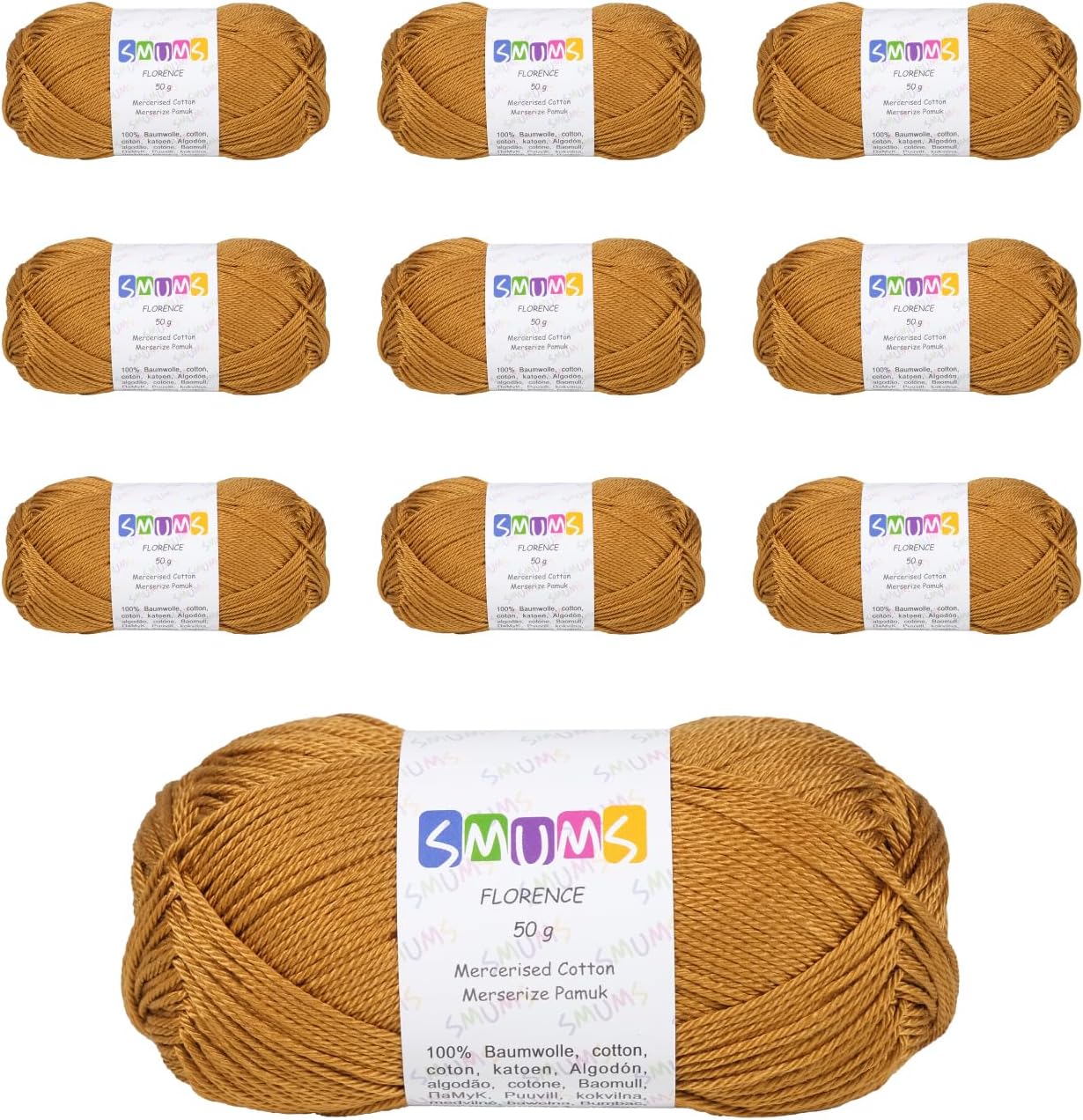 SMUMS 100% Mercerized Cotton Wool for Crochet | 50gr x 10 Balls for ...