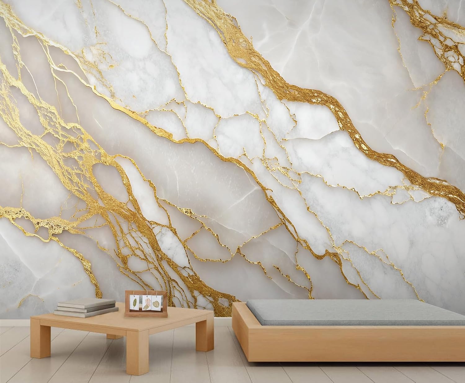 Marble Mural Wallpaper White Gold Marble Mural for Bedroom Light Luxury ...