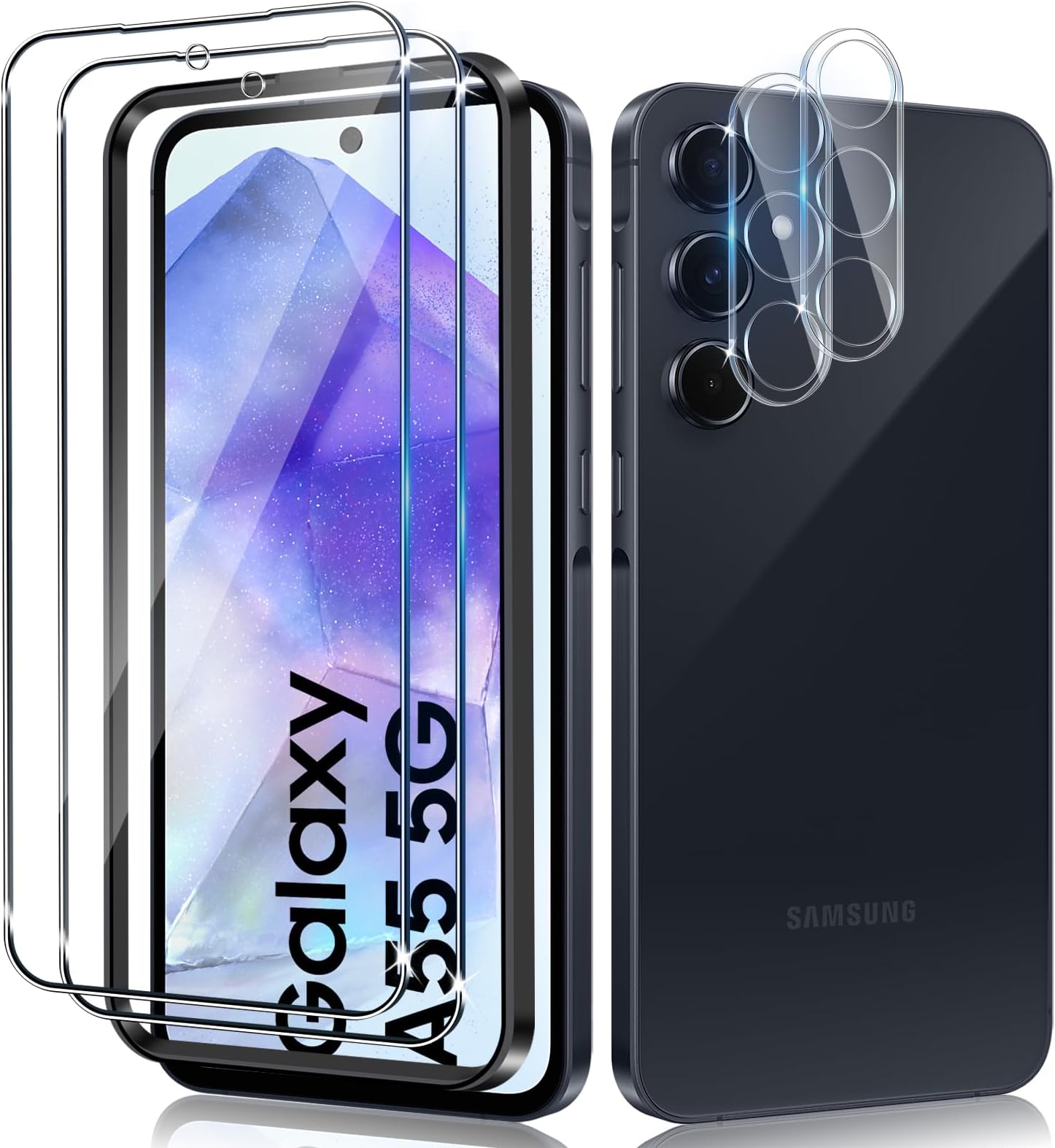 JZG Für Samsung Galaxy A55 5G Panzer Schutz Glas mit 2 Stück Schutzfolie und 2 Stück Kamera ...