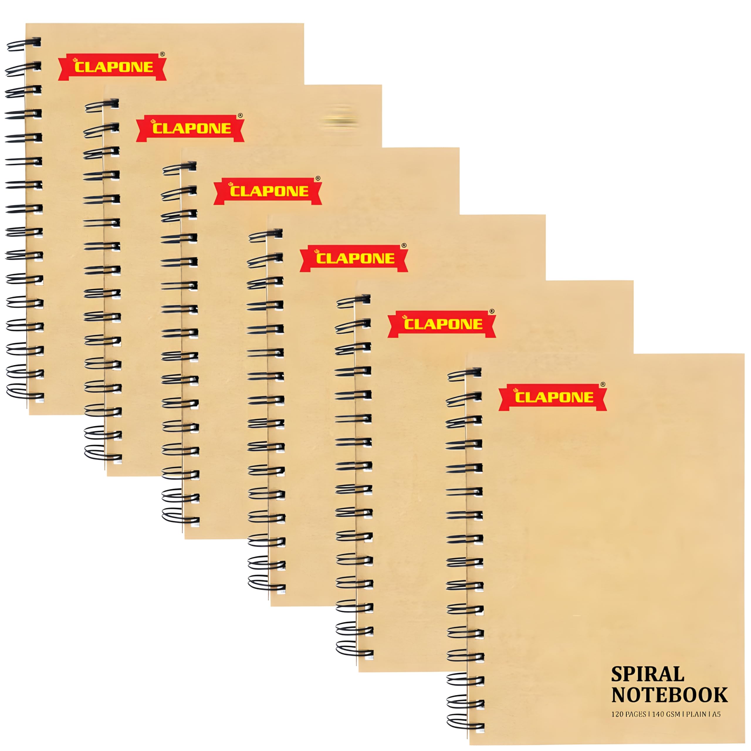 CLAPONE A5 6 PCS Spiral Notebook with Natural White 120 Plain 140 GSM ...