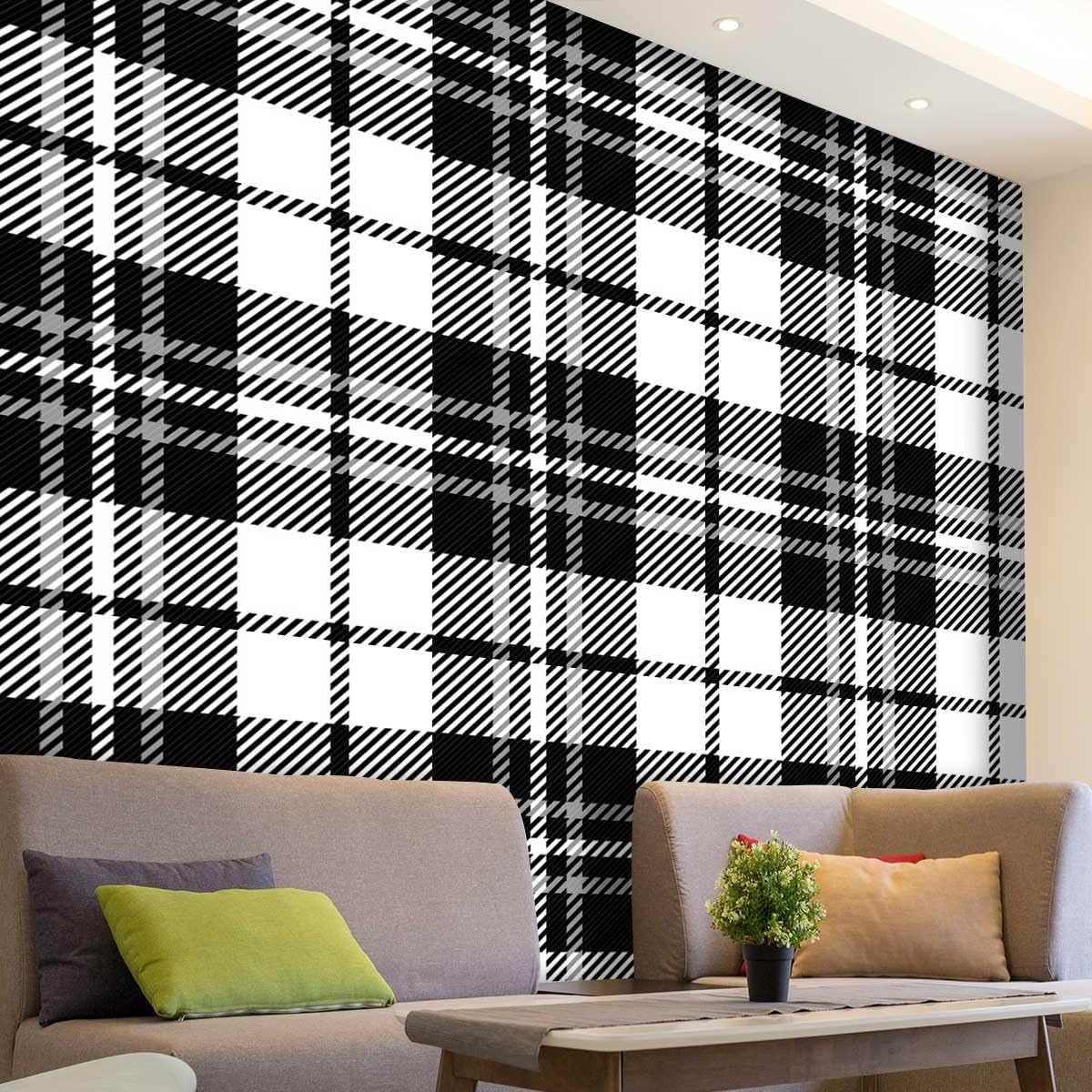 ZYMECH Rent Friendly Wallpaper Monochromatic Plaid Backsplash Wallpaper ...