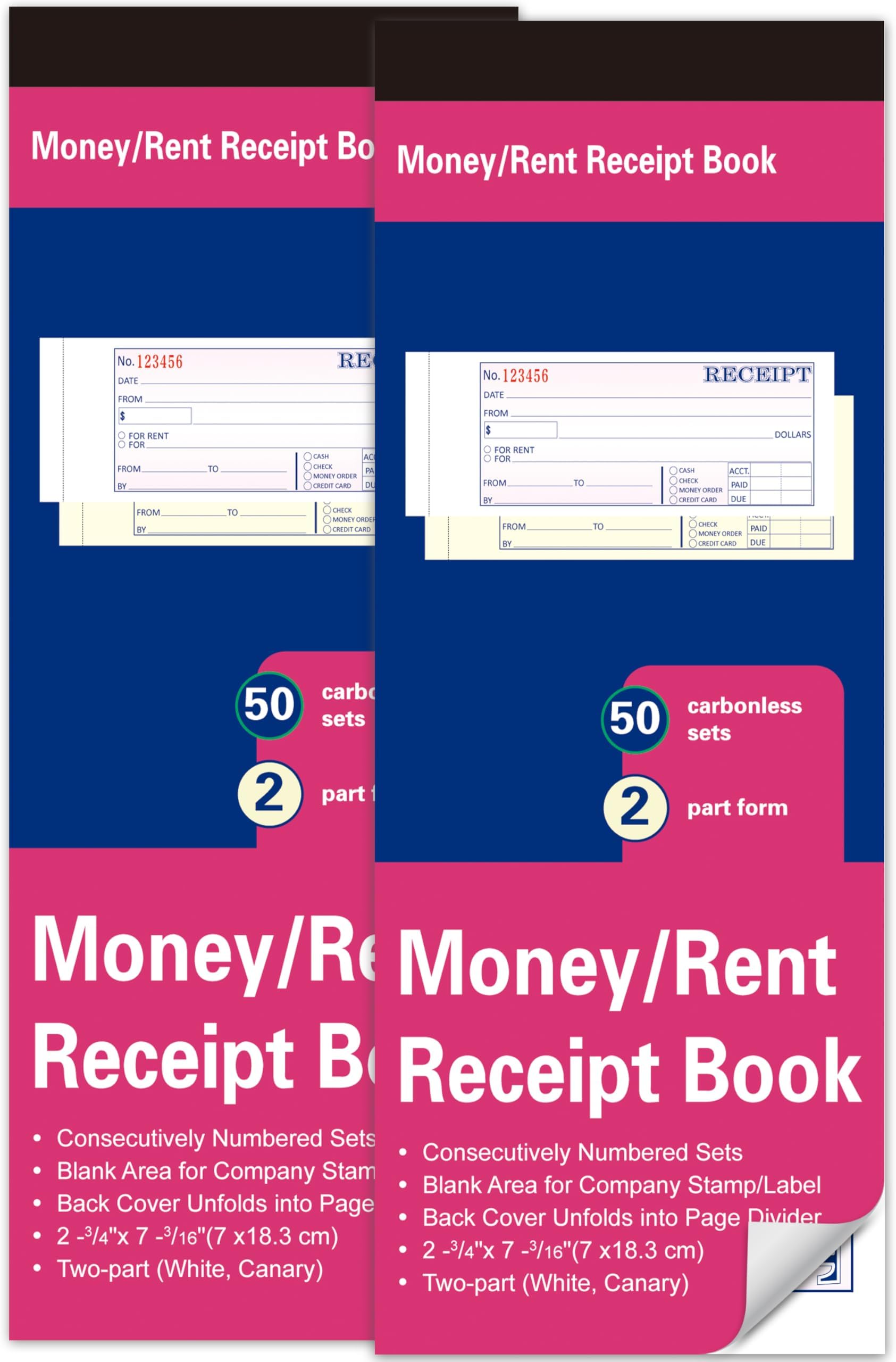 Amazon.com : Money and Rent Receipt Book 5 Pack/250 Sets, 2-Part, 2.75 ...