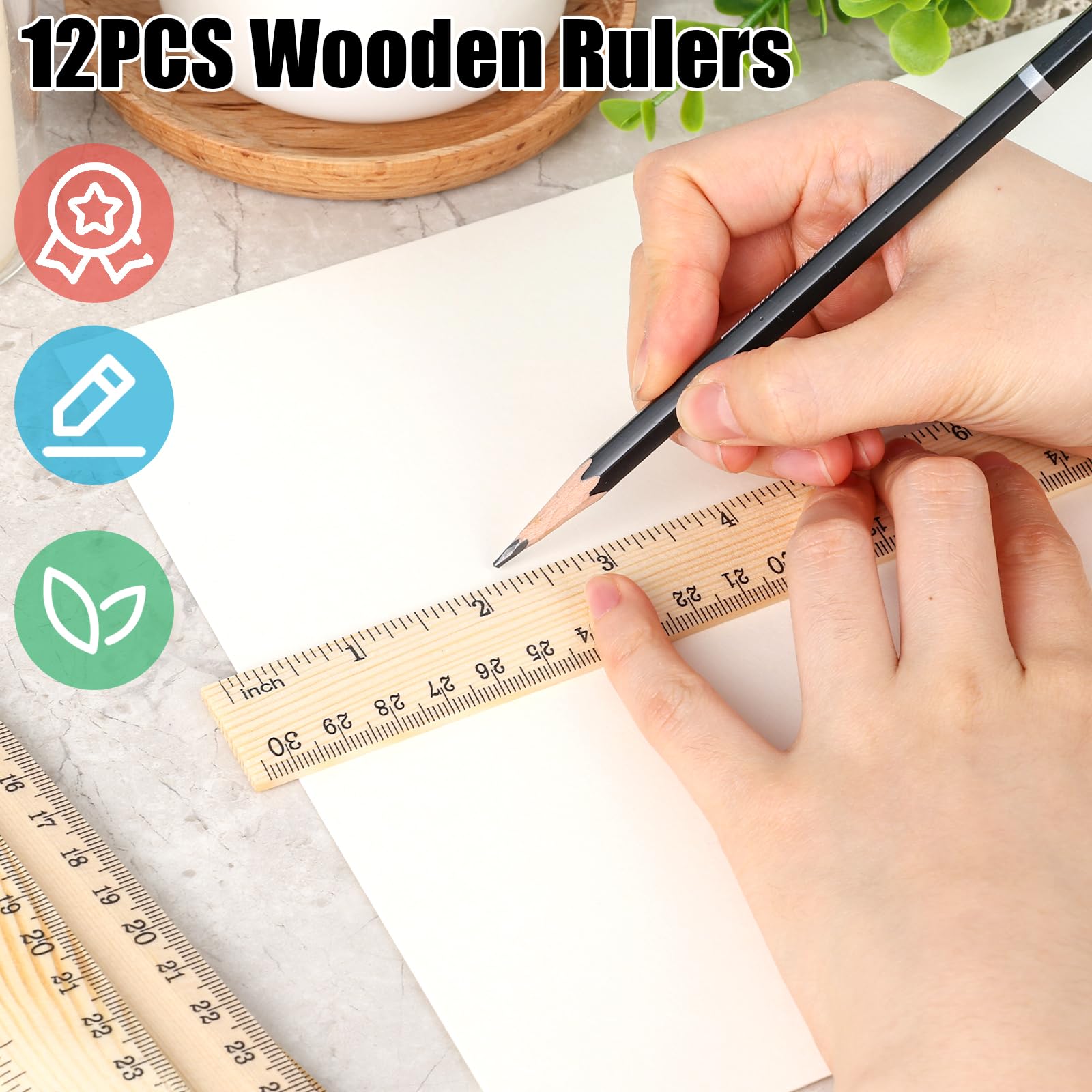 Snapklik.com : 12PCS Wooden Rulers Bulk, Wood Ruler 12inch/30cm ...