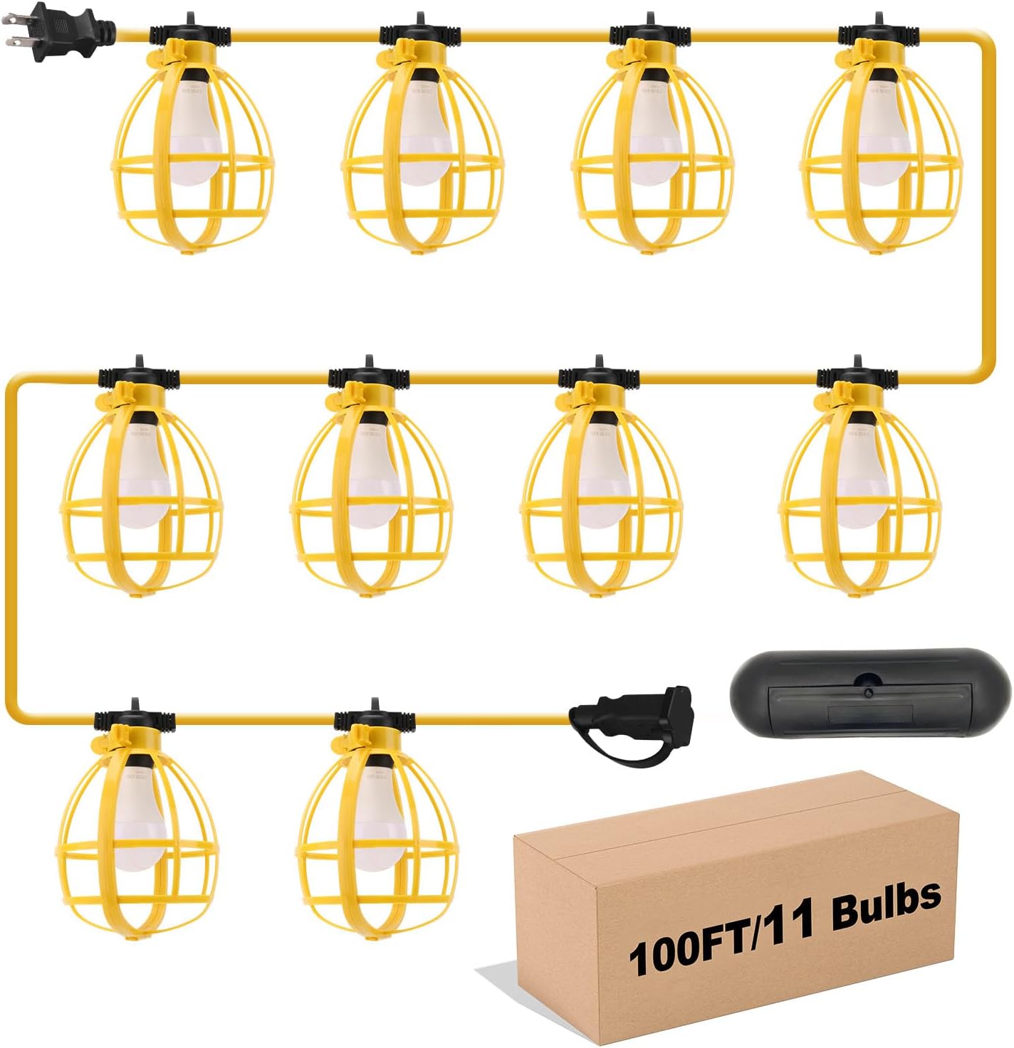 Yaoledly 100FT Construction String Lights with Outdoor Extension Cord ...