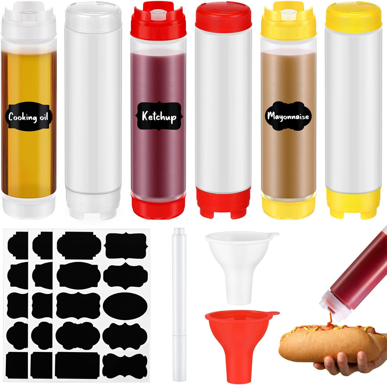 Amazon.com: 12 Pc Condiment Squeeze Bottles for Sauces 16 Oz Inverted ...