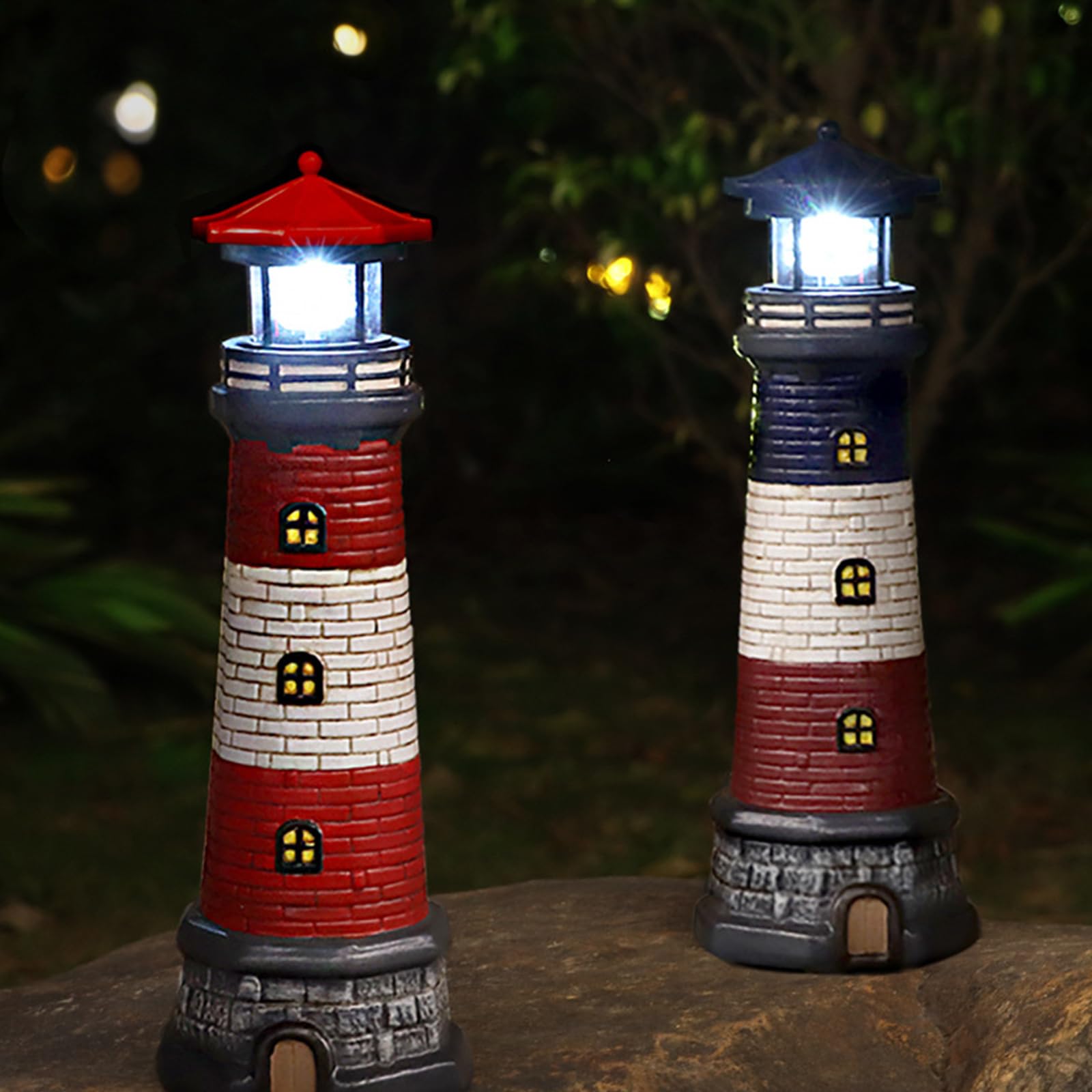 Cepewa LED Solar Lighthouse, 38 cm, Red White, Garden Decoration ...