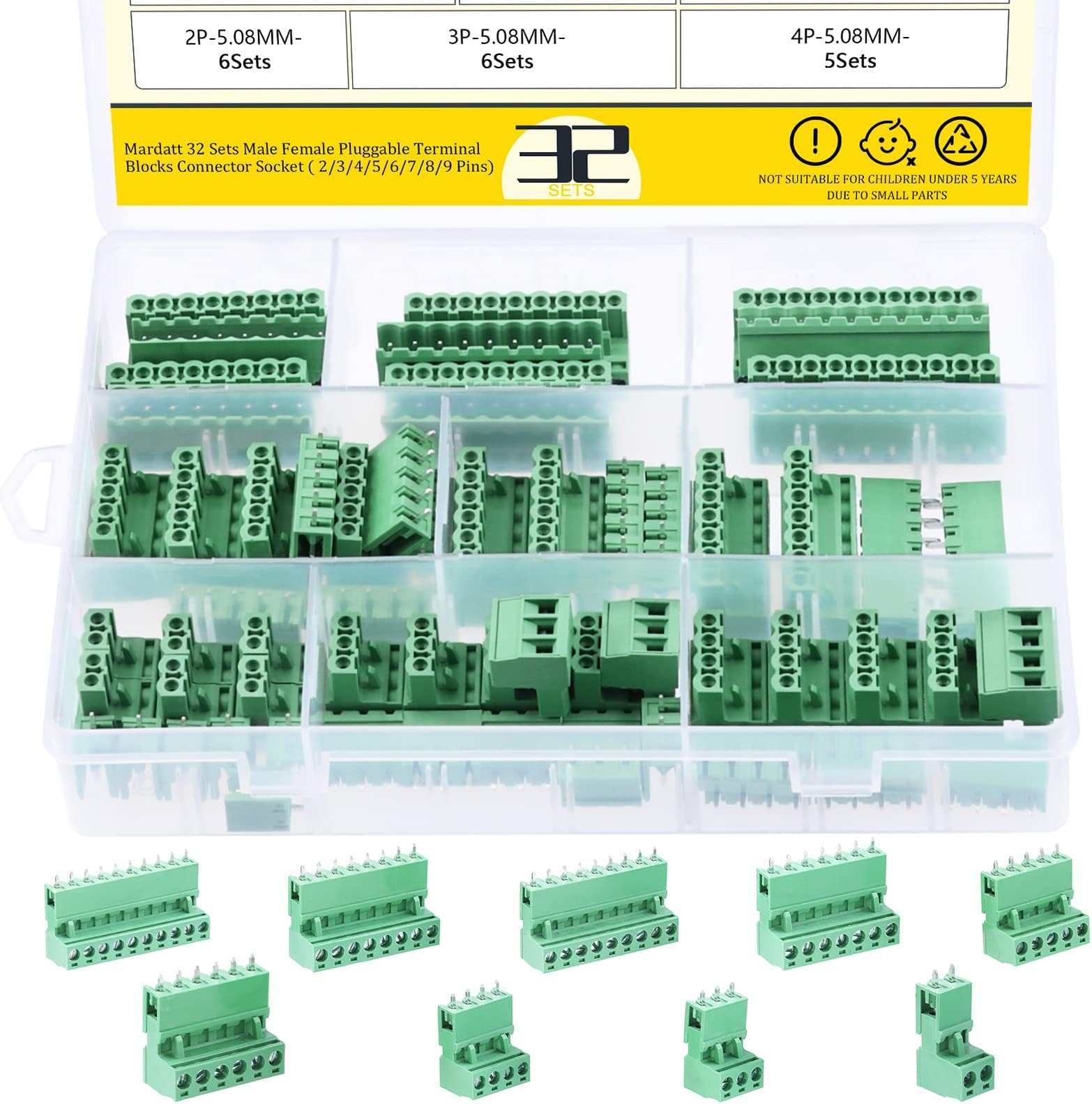 Amazon.com: DIYhz green 40PCS 3P 3 Pin Screw Terminal Block Connector 3 ...