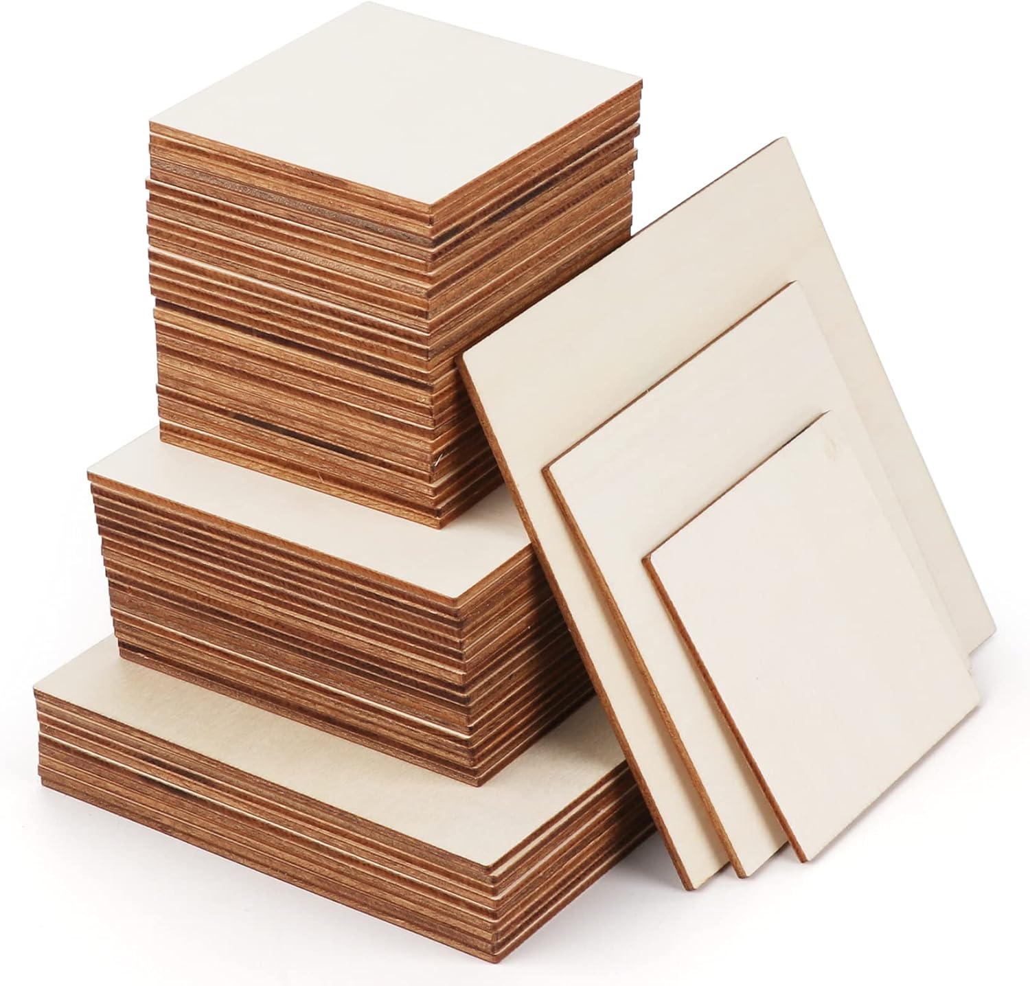 Unfinished Blank Wood Square 60Pcs Wood Pieces Natural Slices Wooden ...